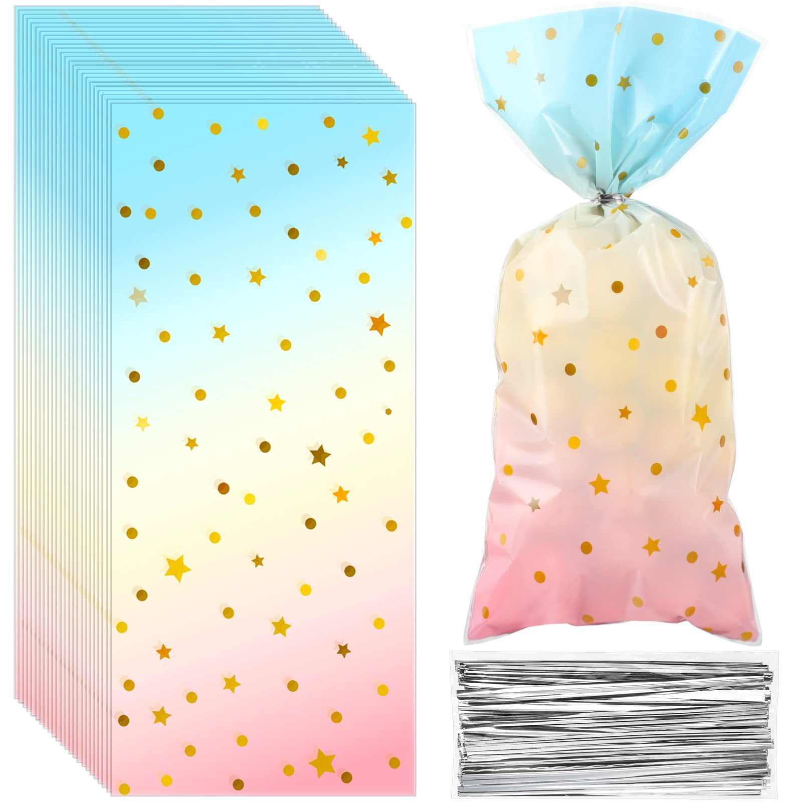 Pajean 100 Pcs Pastel HMF23 Cellophane Bags Rainbow Party Favors Bag ...