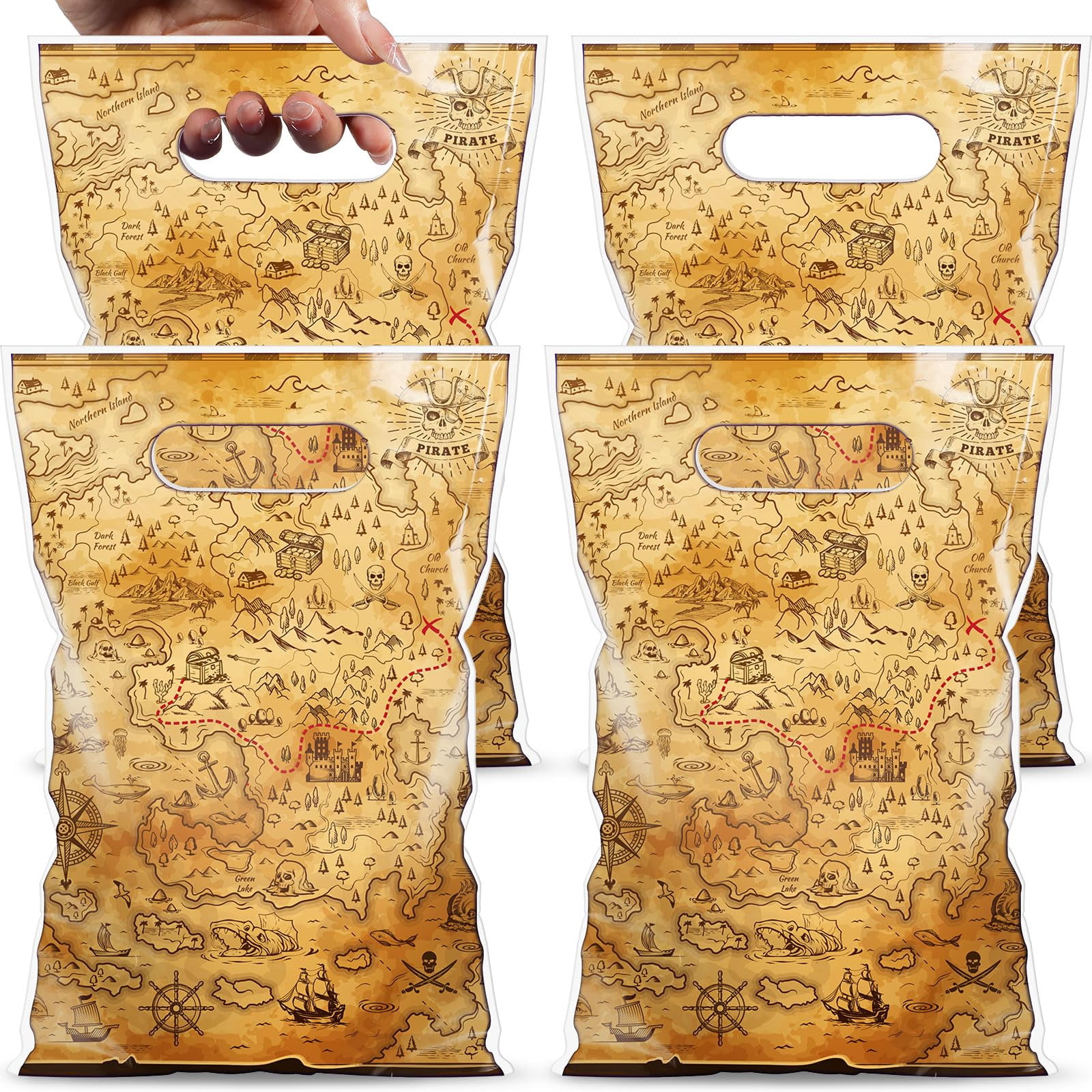 Pajean 100 Pcs Pirate Party Favor AIS1 Bags Bulk Treasure Map Goodie ...