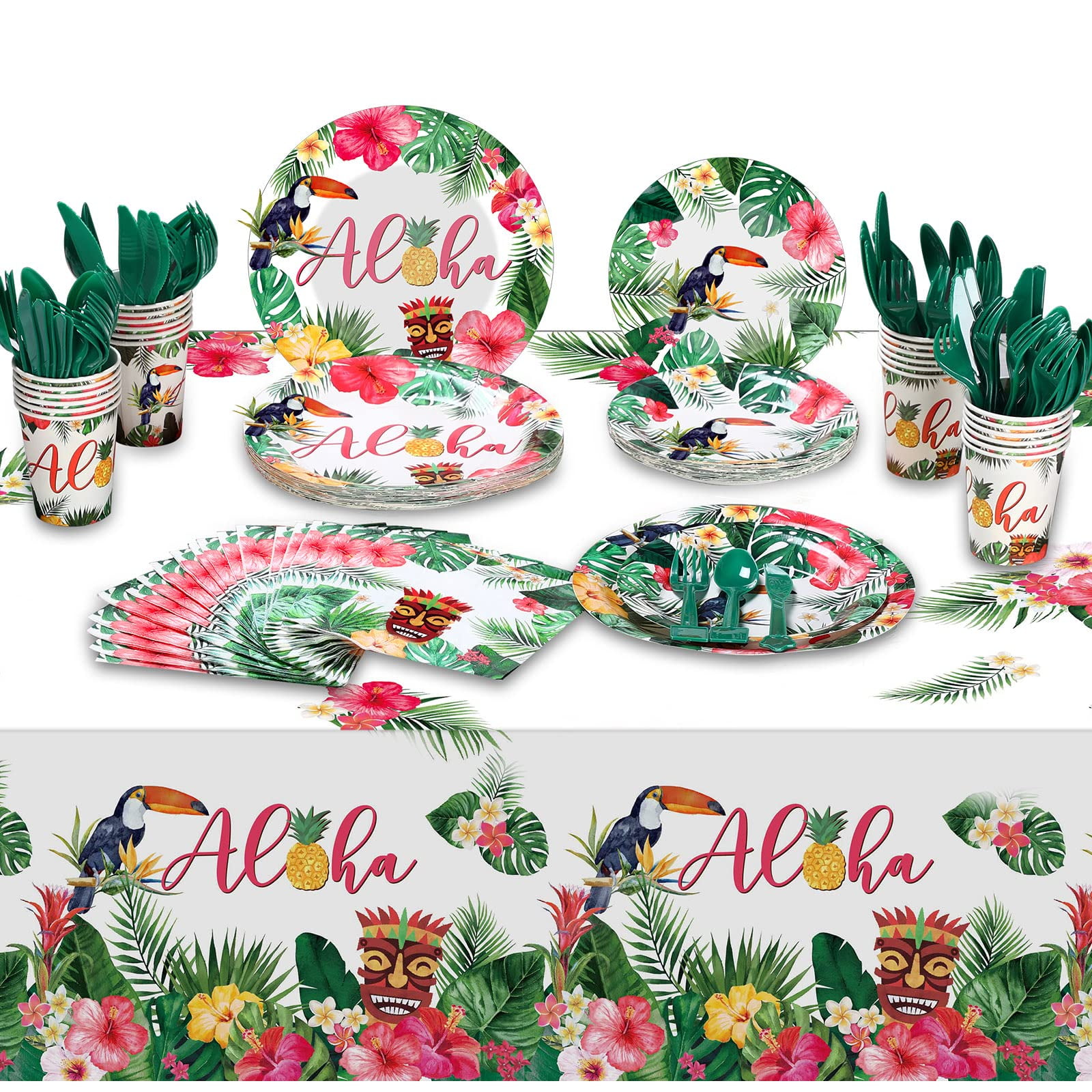 Pajean 170 Pcs Hawaiian MMF7 Luau Party Supplies Aloha Plates and ...