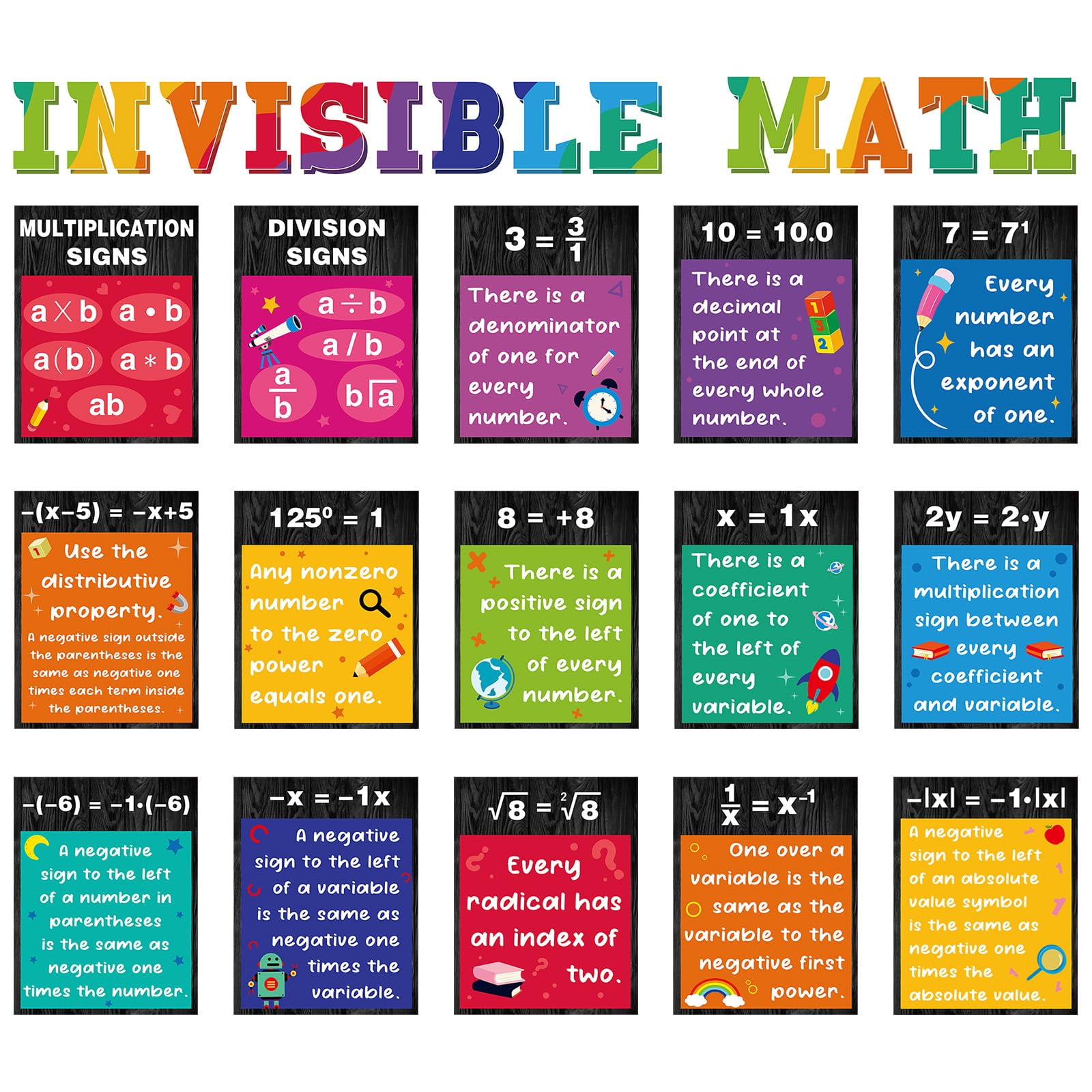 Pajean 28 Pcs Educational Math Posters Math Bulletin Board Set ...