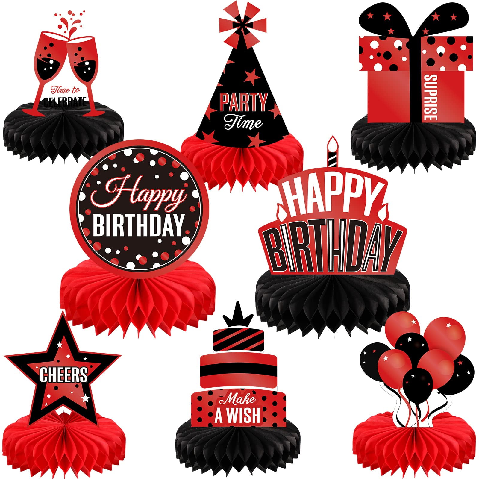 Pajean 8 PiecesEGSC Red and Black Birthday Party Honeycomb Centerpieces ...