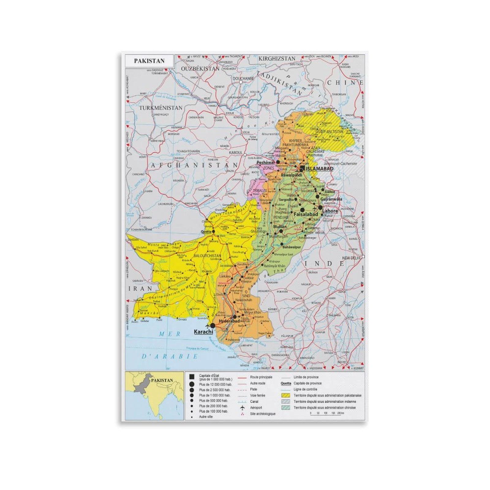 Pakistan Map Posters Artworks Canvas Poster Room Aesthetic Wall Art ...