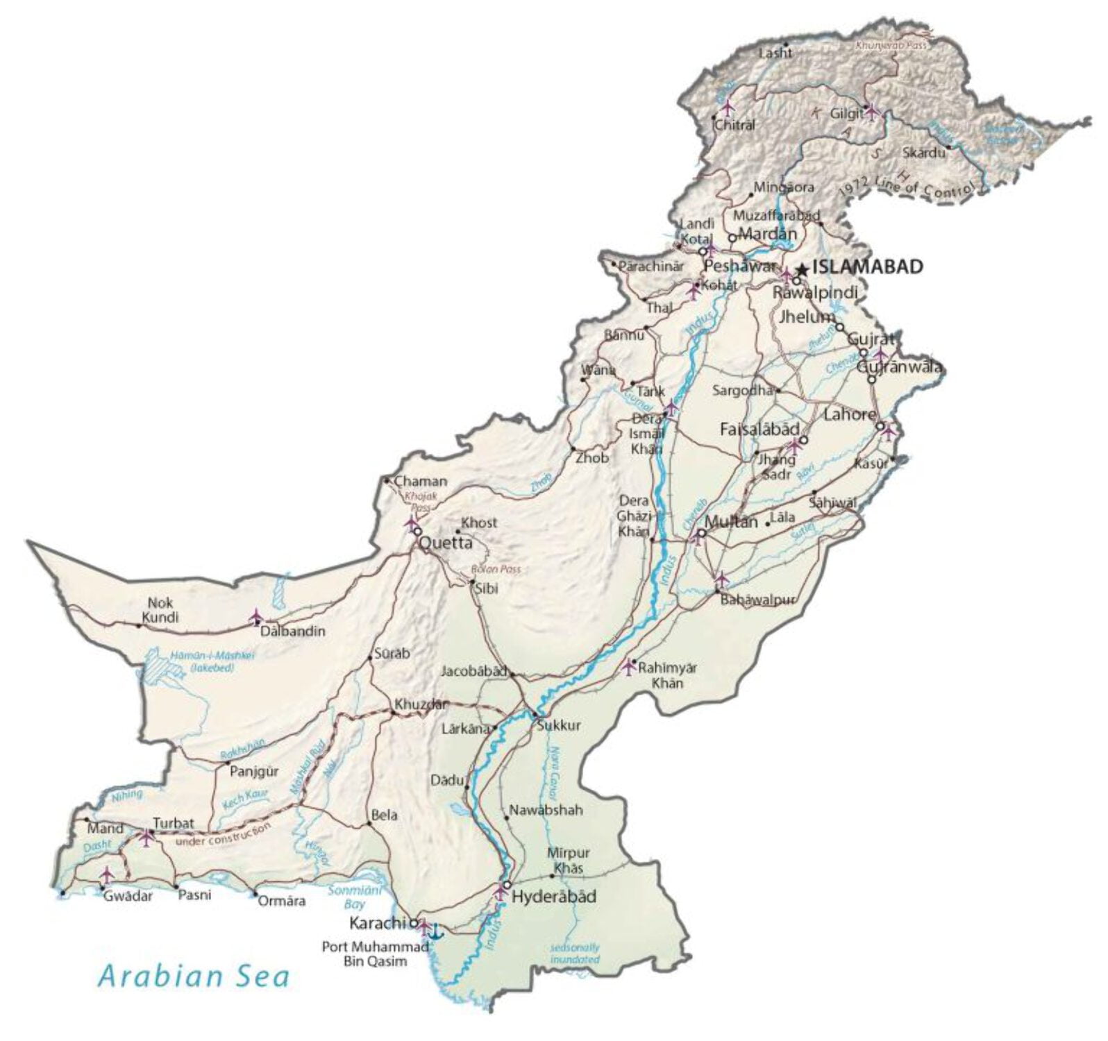 Pakistan Physical Map GLOSSY POSTER PICTURE PHOTO PRINT BANNER ...