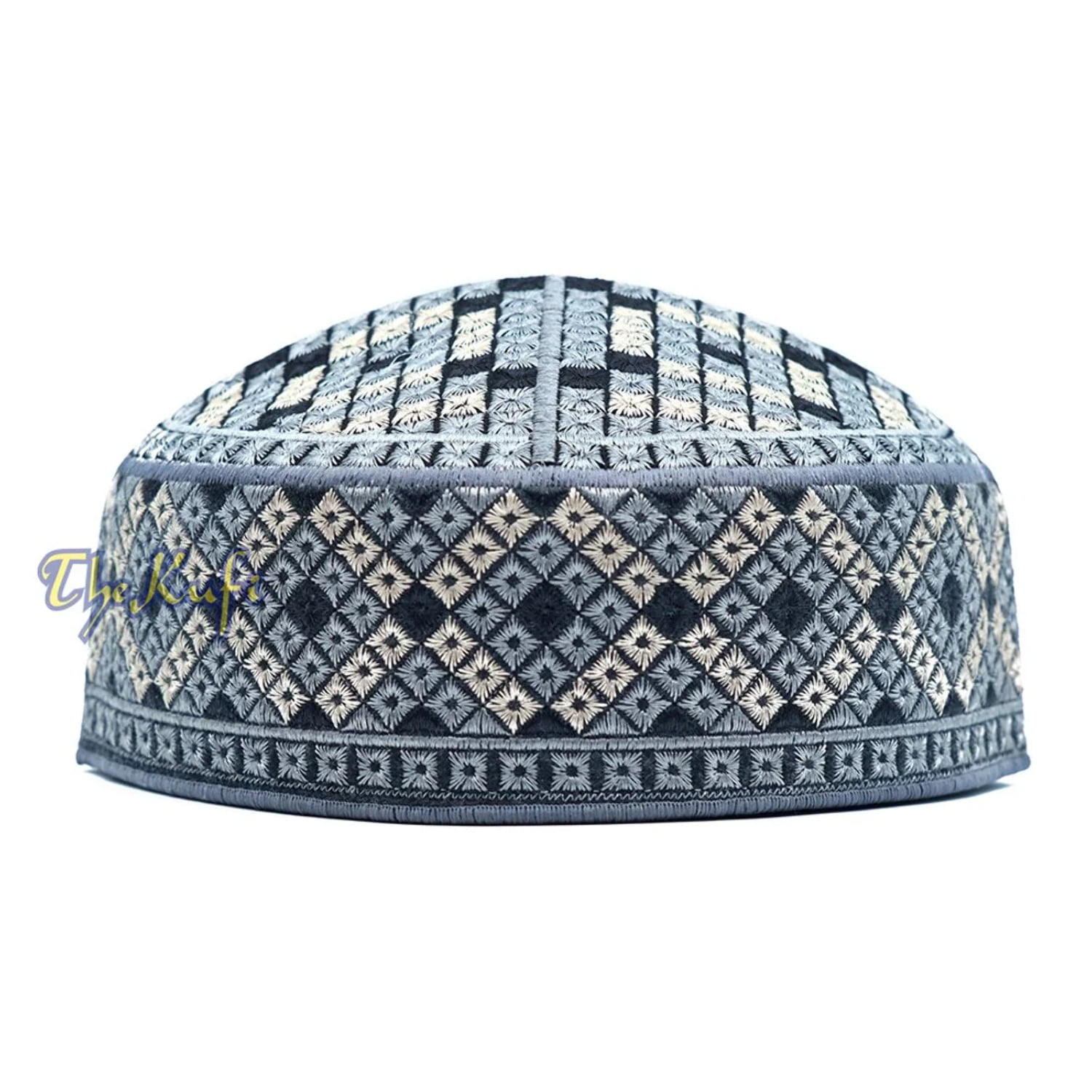 Pakistani Muslim Kufi Hat Gray Light Brown Black Embroidery Diamond ...