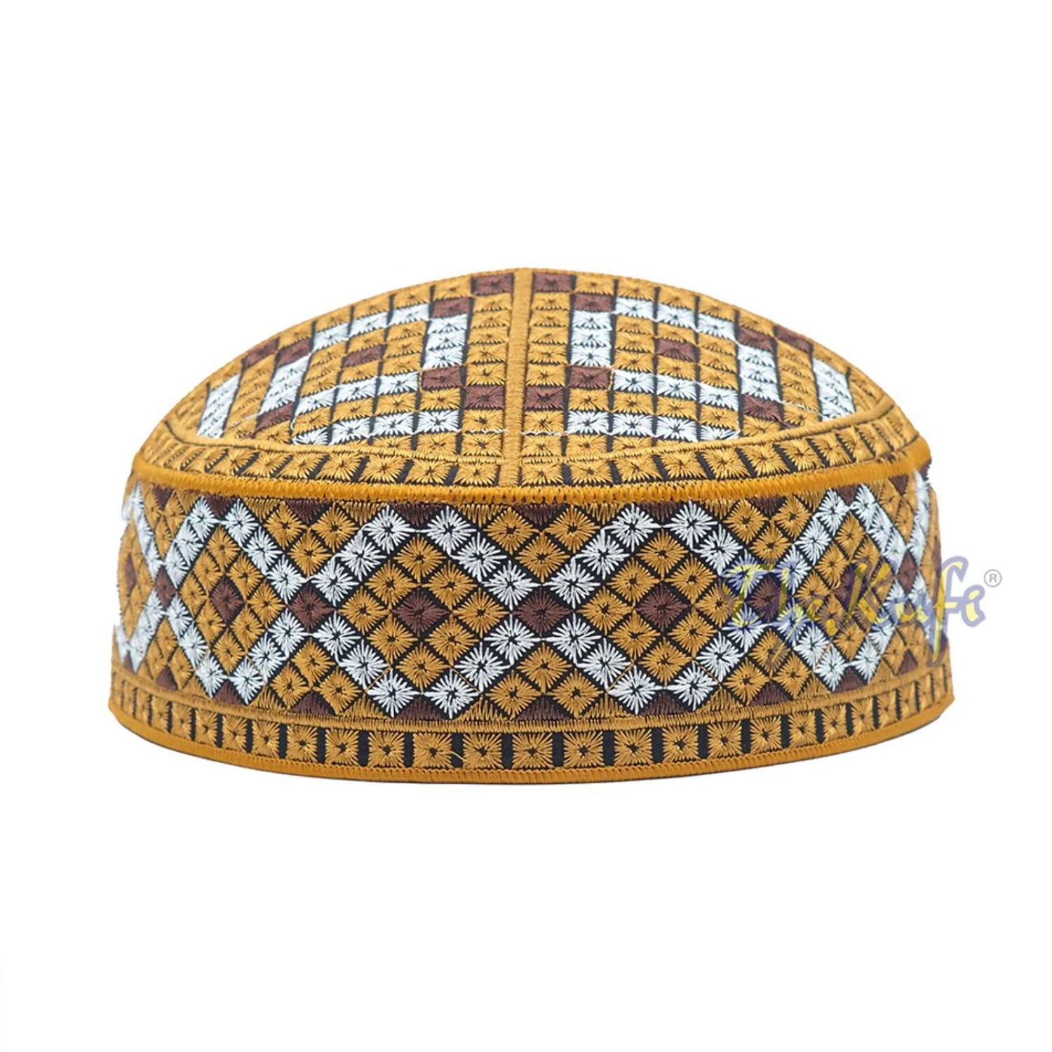 Pakistani Muslim Kufi Hats White Black Gold-Tone Embroidery Diamond ...