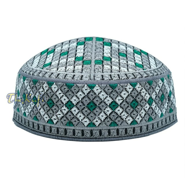 Pakistani Muslim Kufi Hats White Gray Green Embroidery Diamond Motif ...