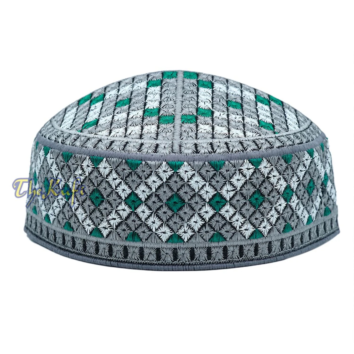 Pakistani Muslim Kufi Hats White Gray Green Embroidery Diamond Motif ...
