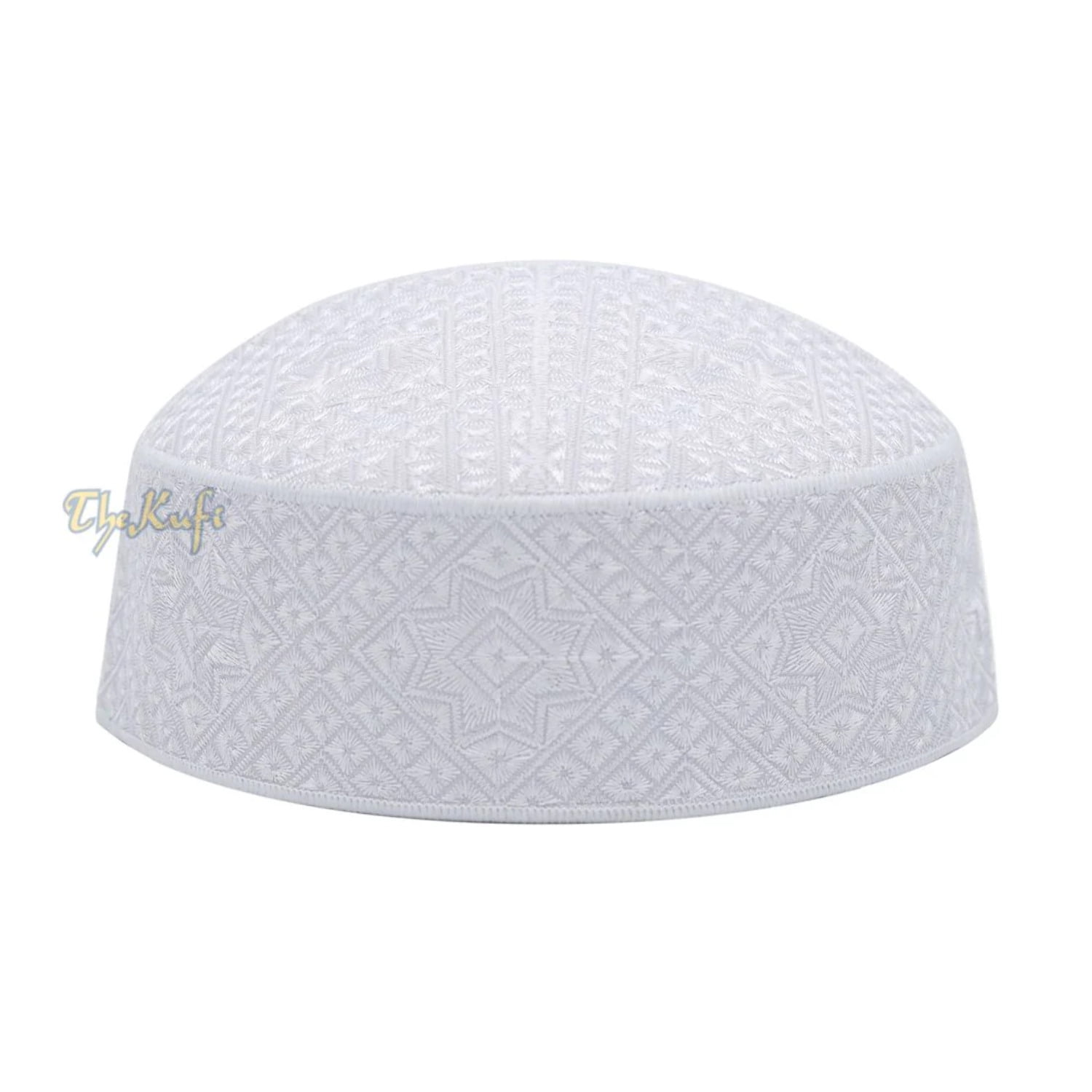 Pakistani Muslim Kufi Hats White Intricate Embroidery Diamond Motif ...