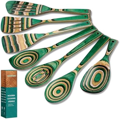 Pakkawood 7-Piece Wooden Cooking Utensil Set-Wood Kitchen Utensil Set ...