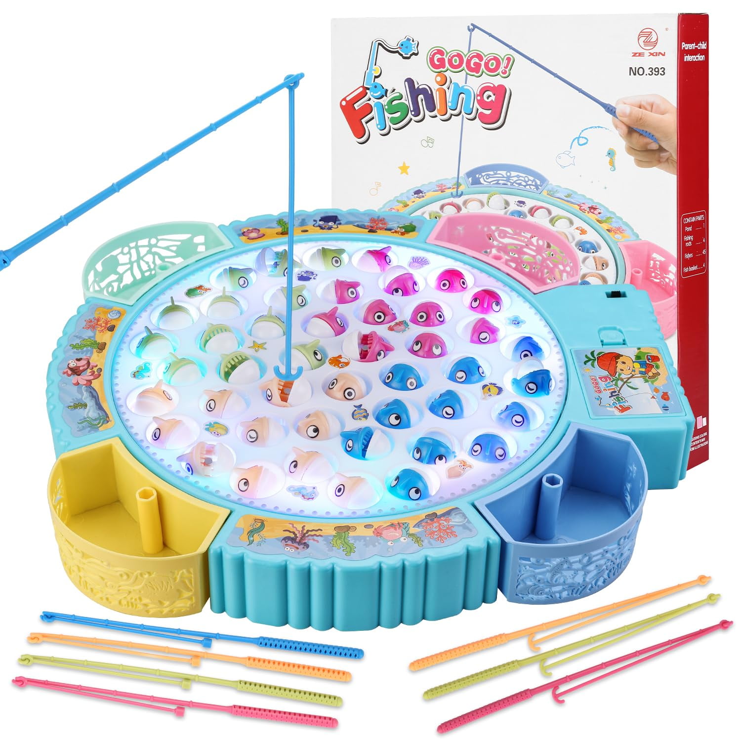 Pakoo Light Up Fishing Game Toys, Rotating Board Game with Music ...