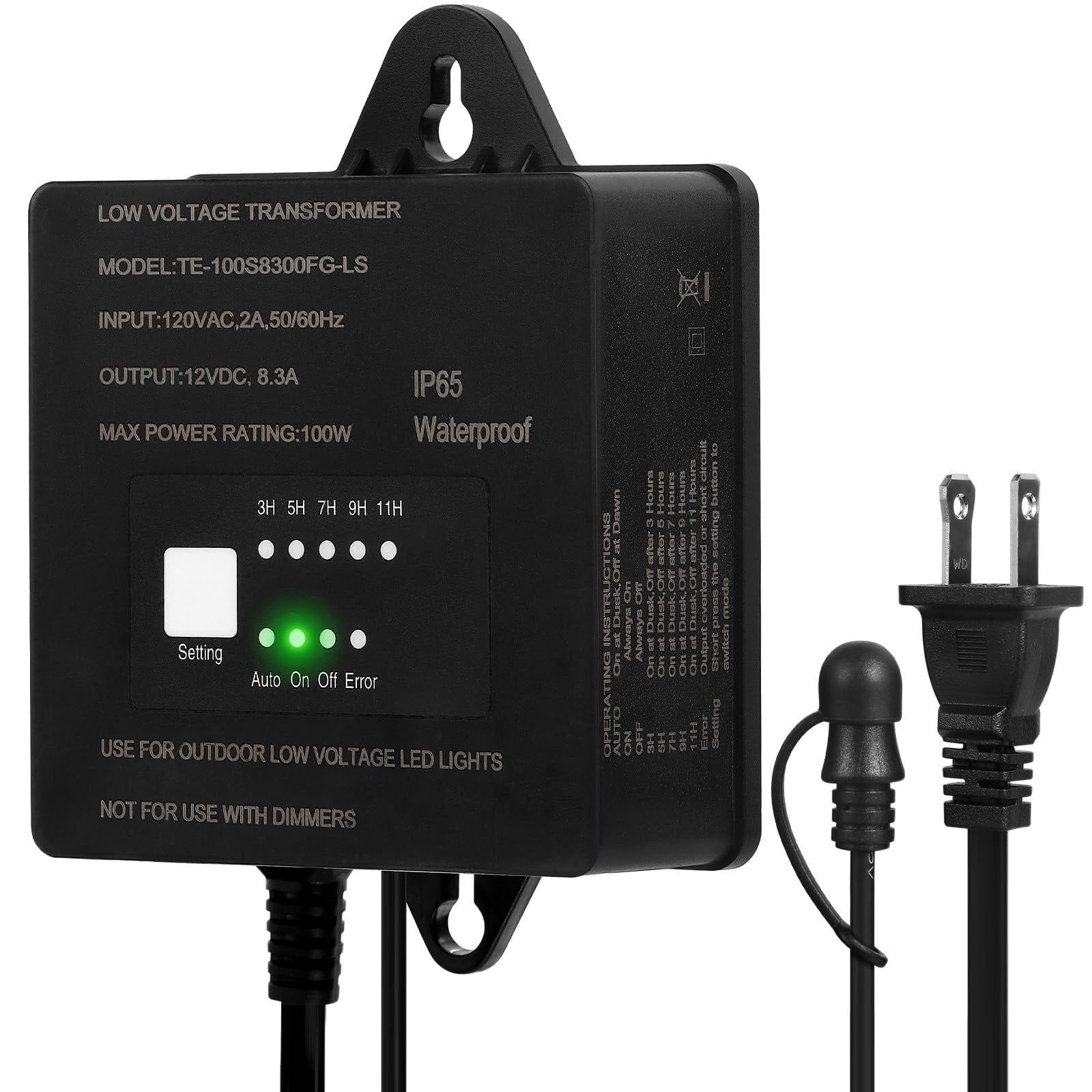 Paktonvo 100W Low Voltage Landscape Transformer,Waterproof Low Voltage ...