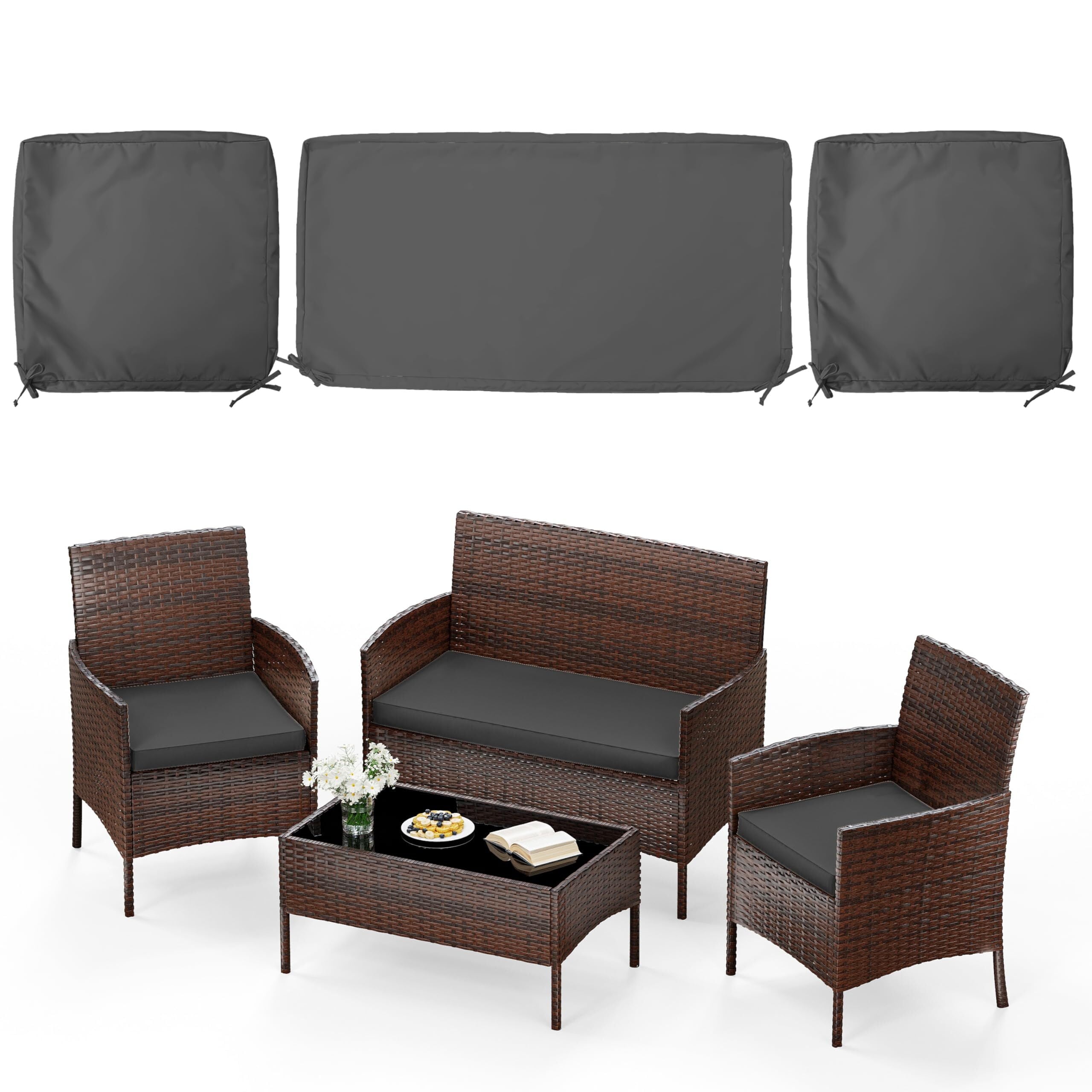 Pakunoda 3Pcs Patio Cushion Covers 4-Seater Outdoor Cushion Slipcovers ...