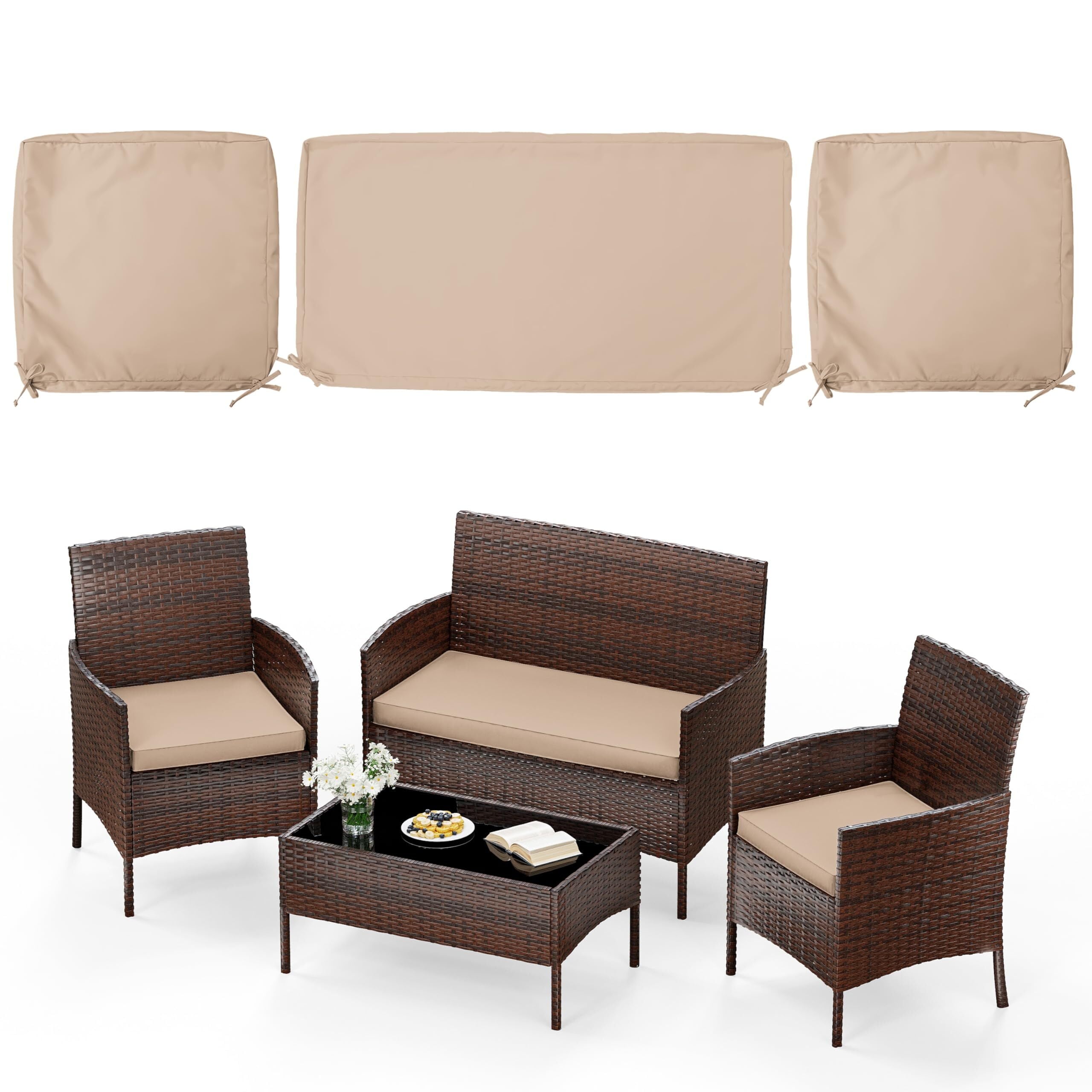 Pakunoda 3Pcs Patio Cushion Covers 4-Seater Outdoor Cushion Slipcovers ...