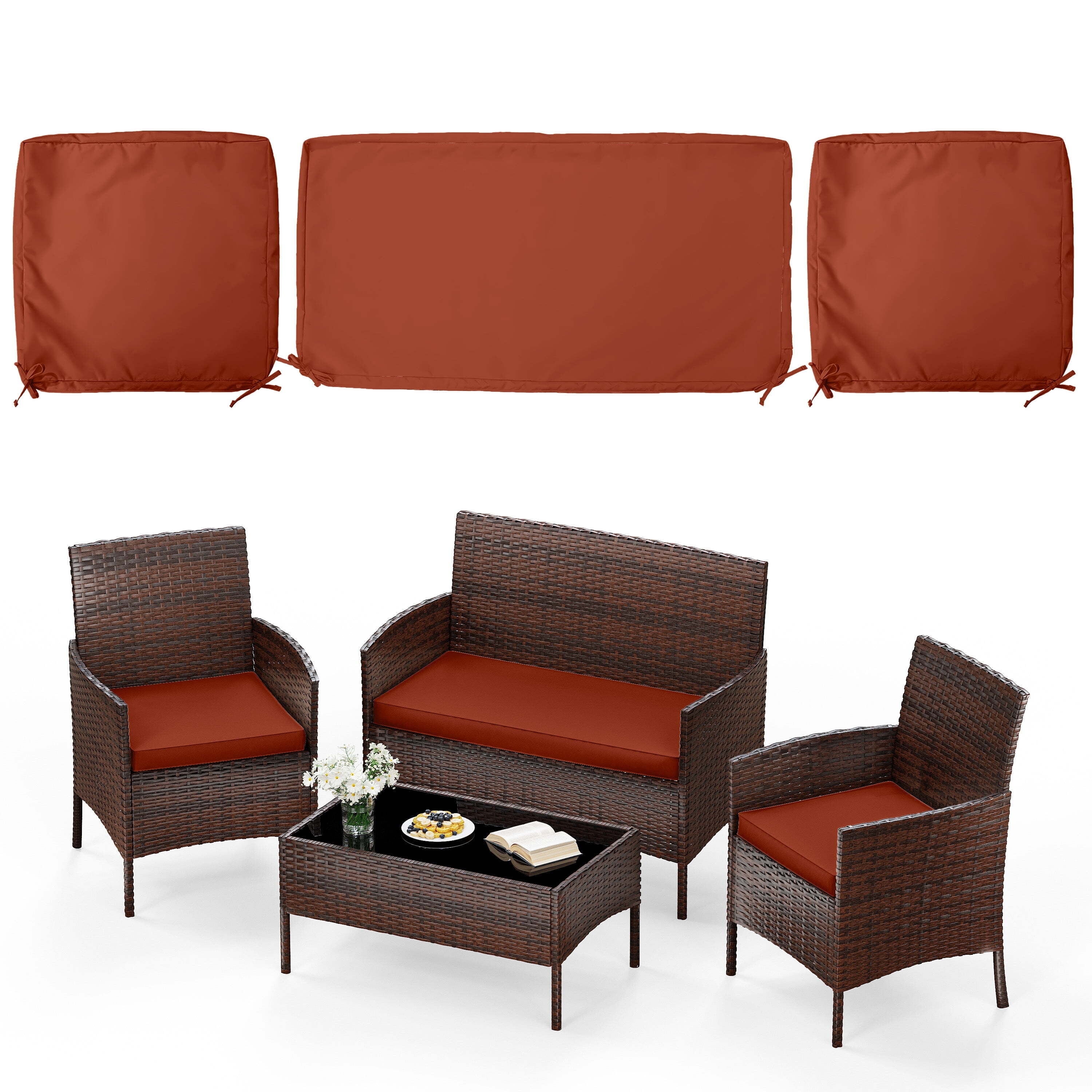 Pakunoda 3Pcs Patio Cushion Covers 4-Seater Outdoor Cushion Slipcovers ...