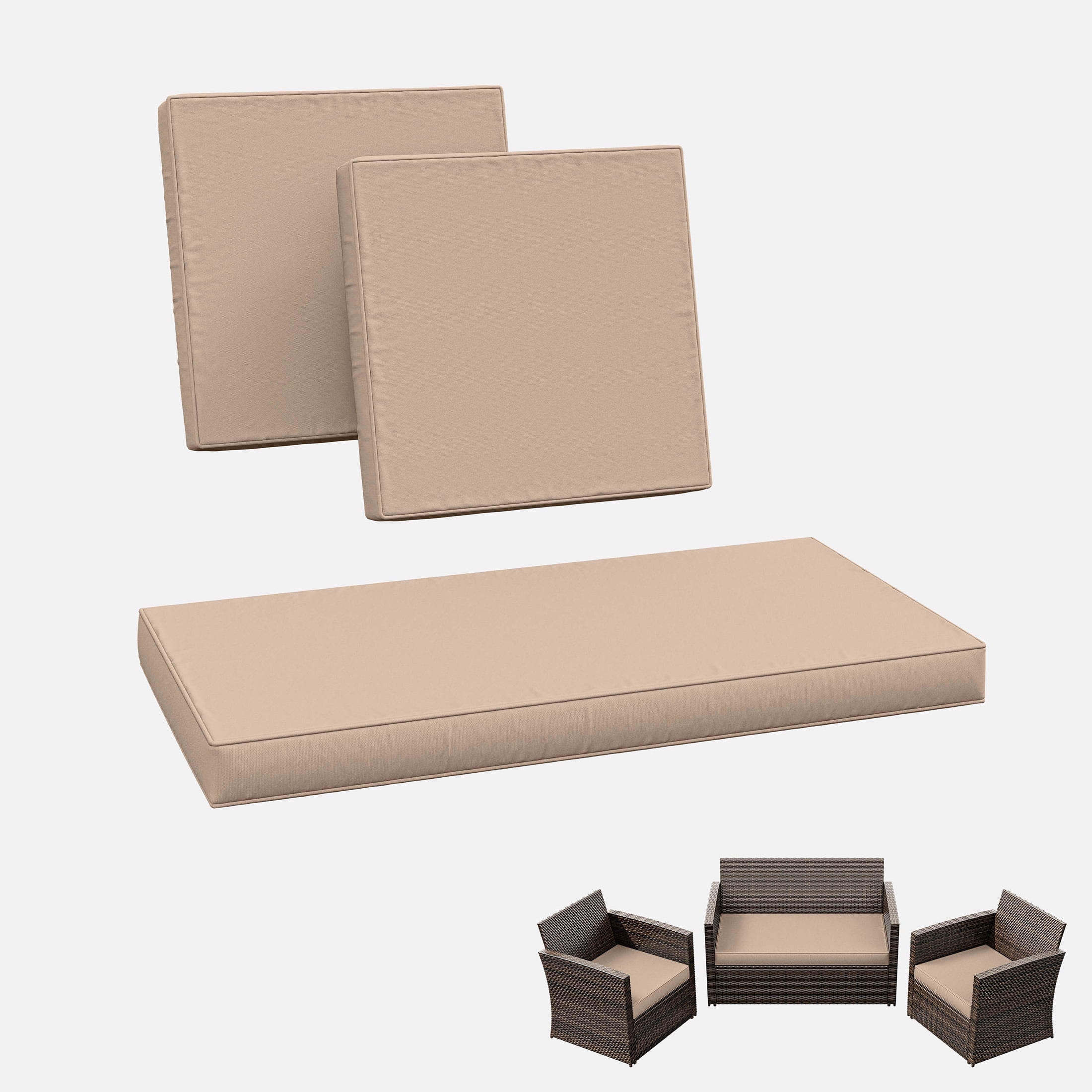 Pakunoda Outdoor All-Weather Patio Loveseat and Chair Seat Cushion ...