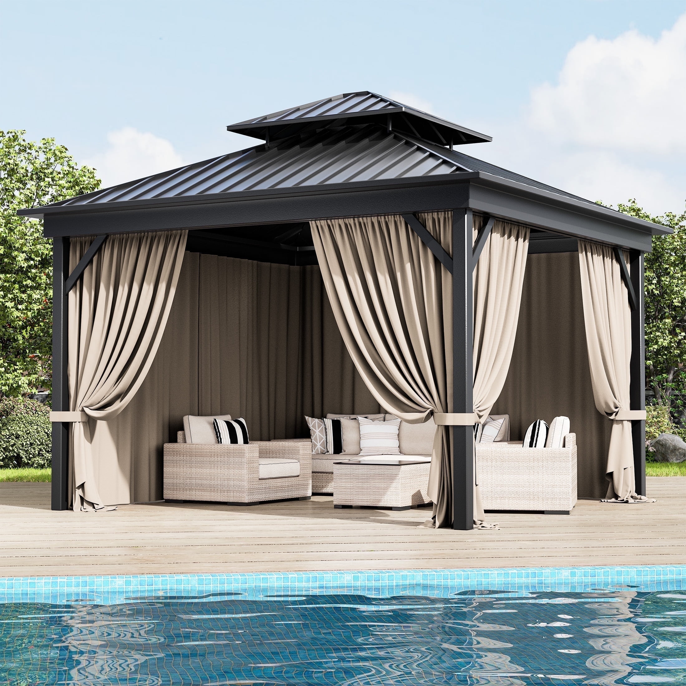 Pakunoda Outdoor Curtains for 10' X 10' Gazebo, Waterproof Outdoor ...