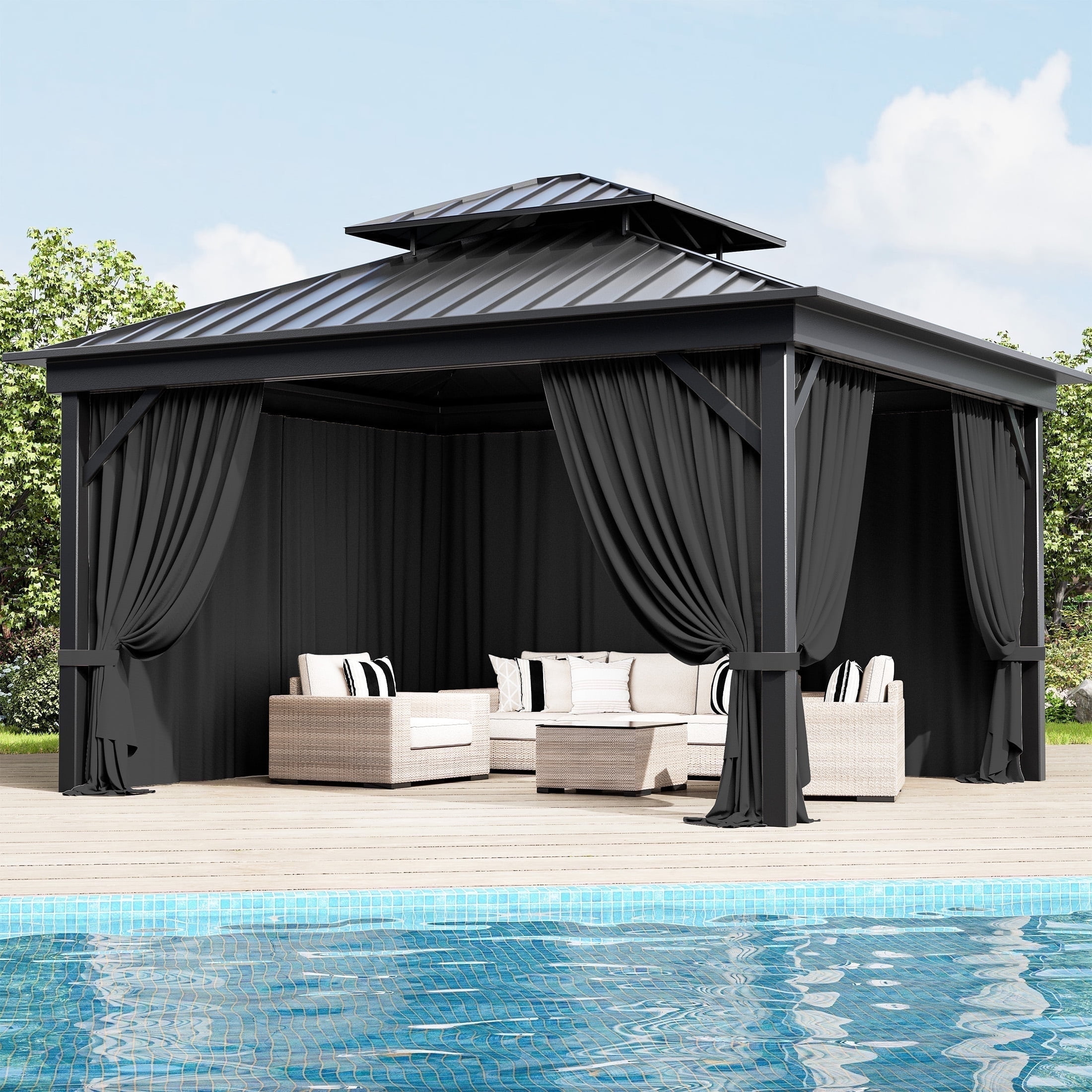 Pakunoda Outdoor Curtains for 10' X 12' Gazebo, Waterproof Outdoor ...