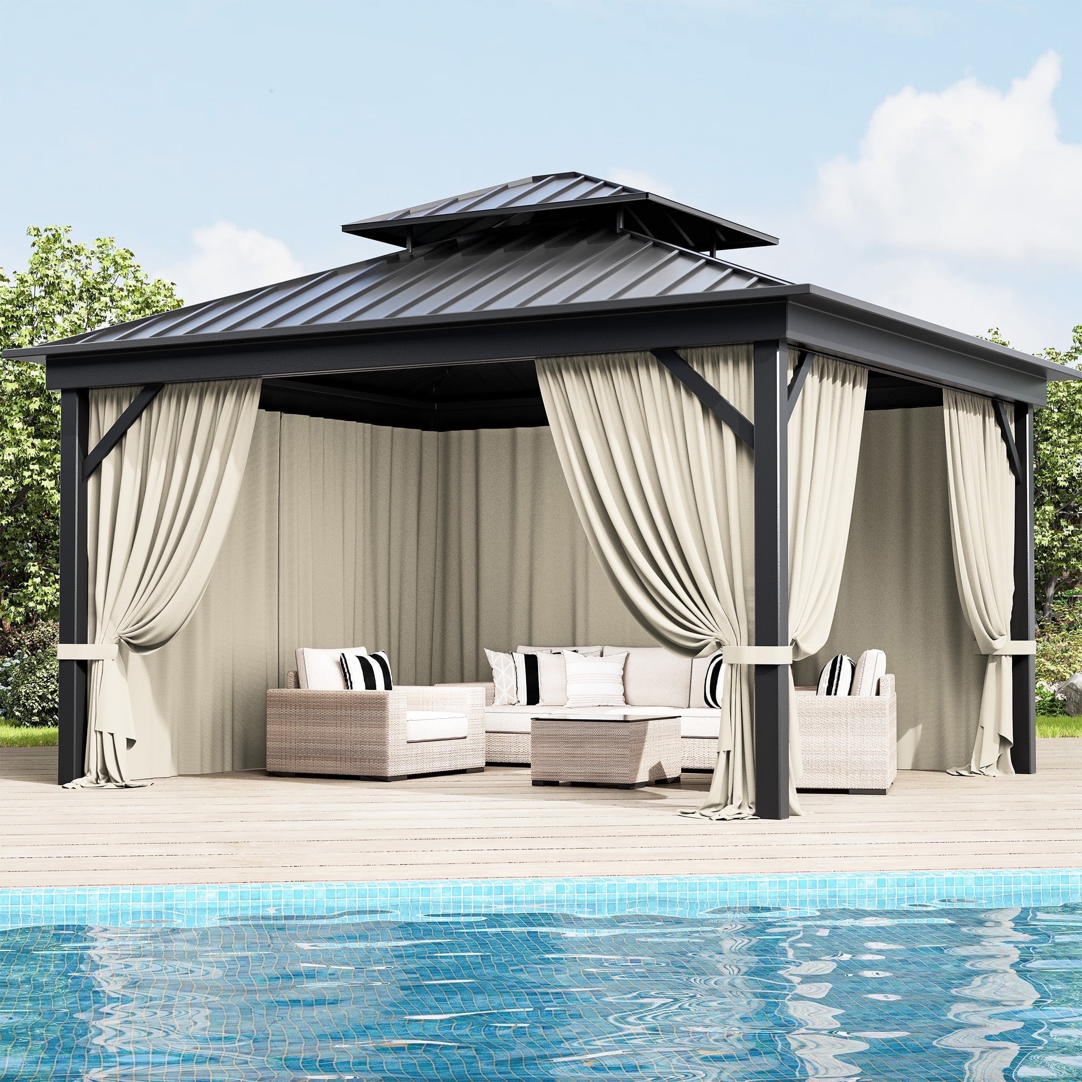 Pakunoda Outdoor Curtains for 10' X 12' Gazebo, Waterproof Outdoor ...