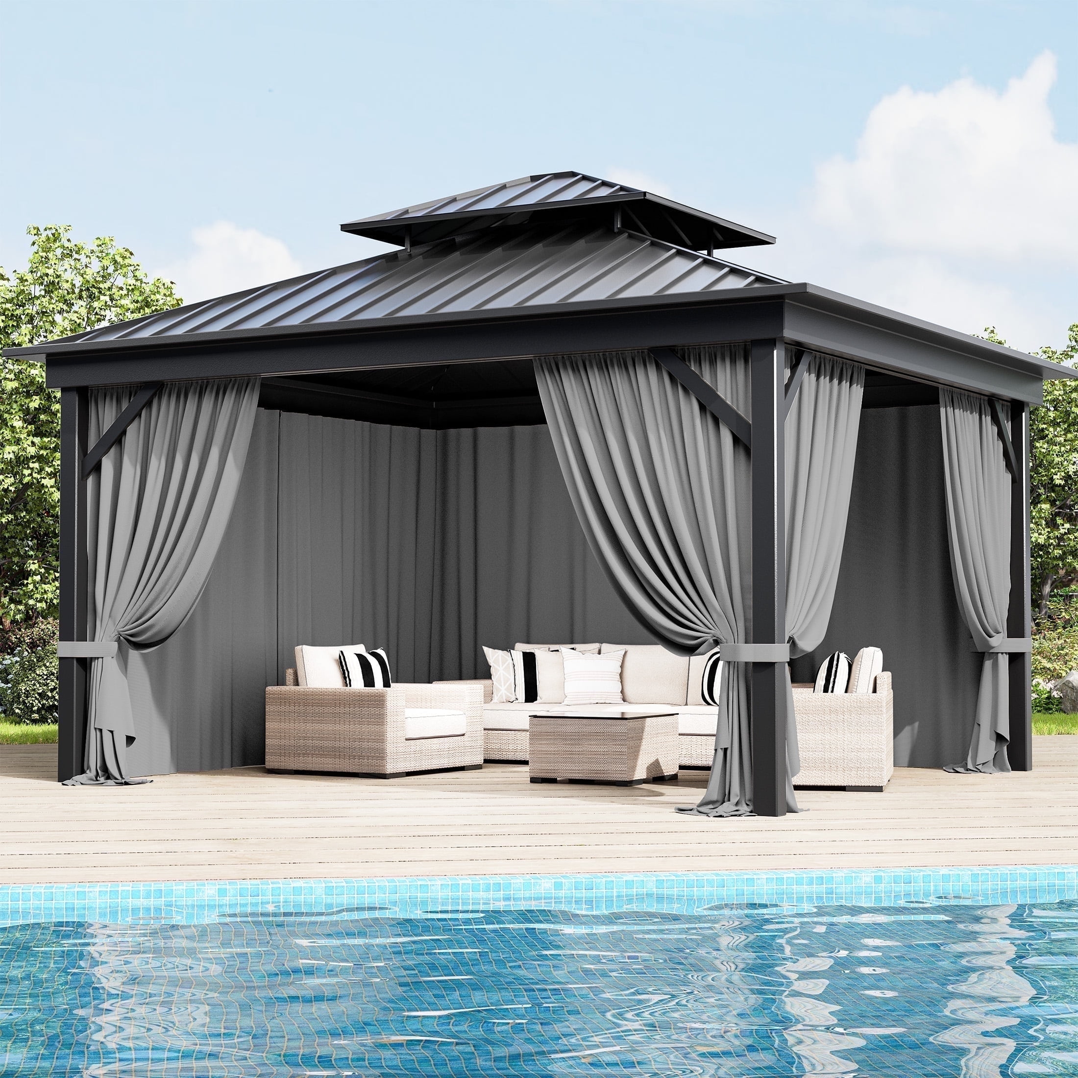 Pakunoda Outdoor Curtains for 10' X 12' Gazebo, Waterproof Outdoor ...