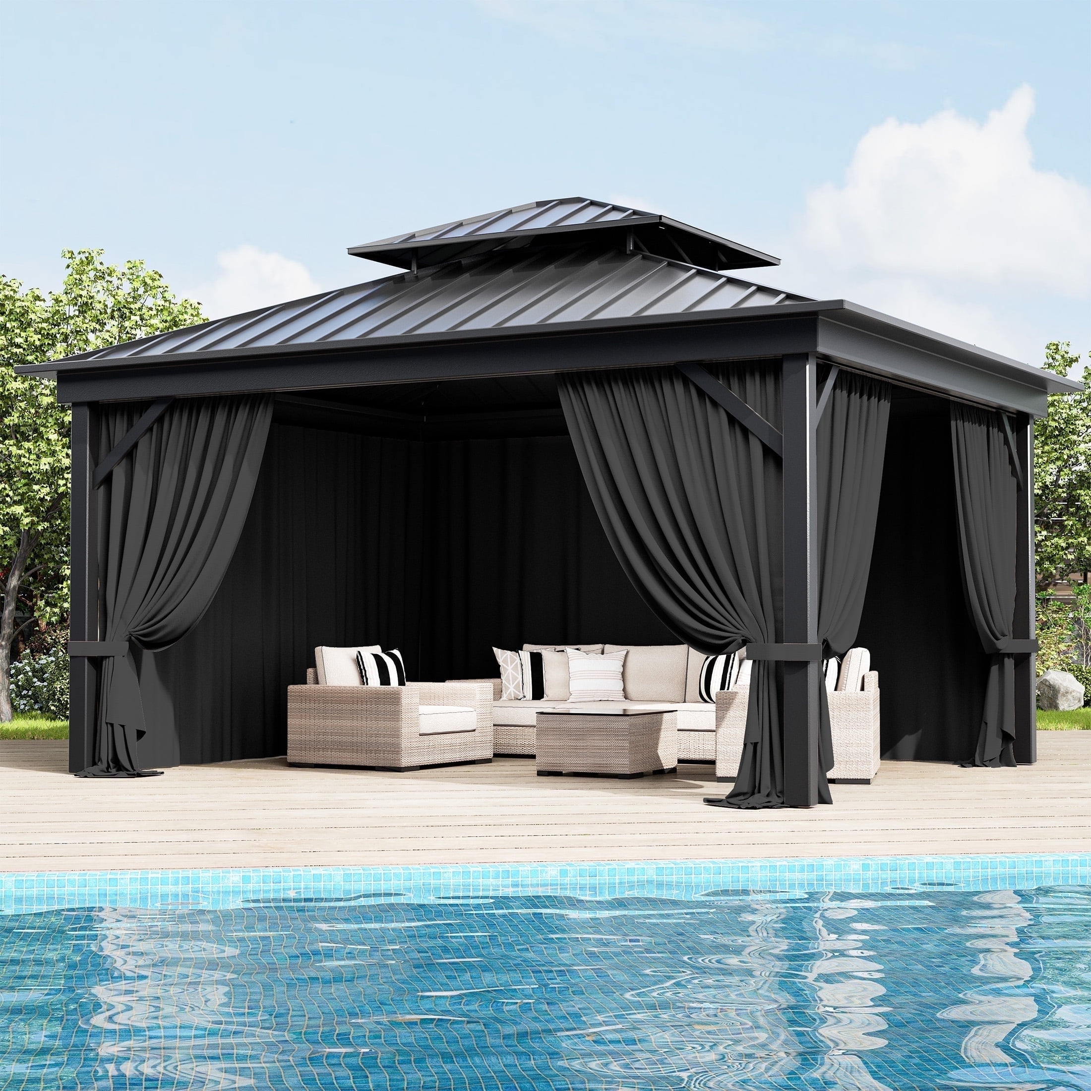 Pakunoda Outdoor Curtains for 10' X 13' Gazebo, Waterproof Outdoor ...