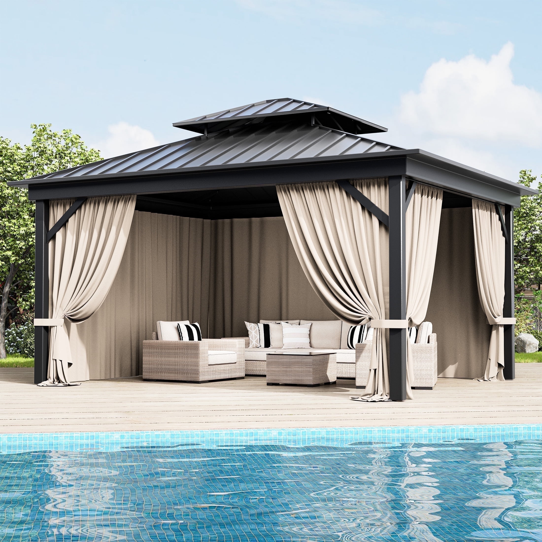 Pakunoda Outdoor Curtains for 10' X 13' Gazebo, Waterproof Outdoor ...