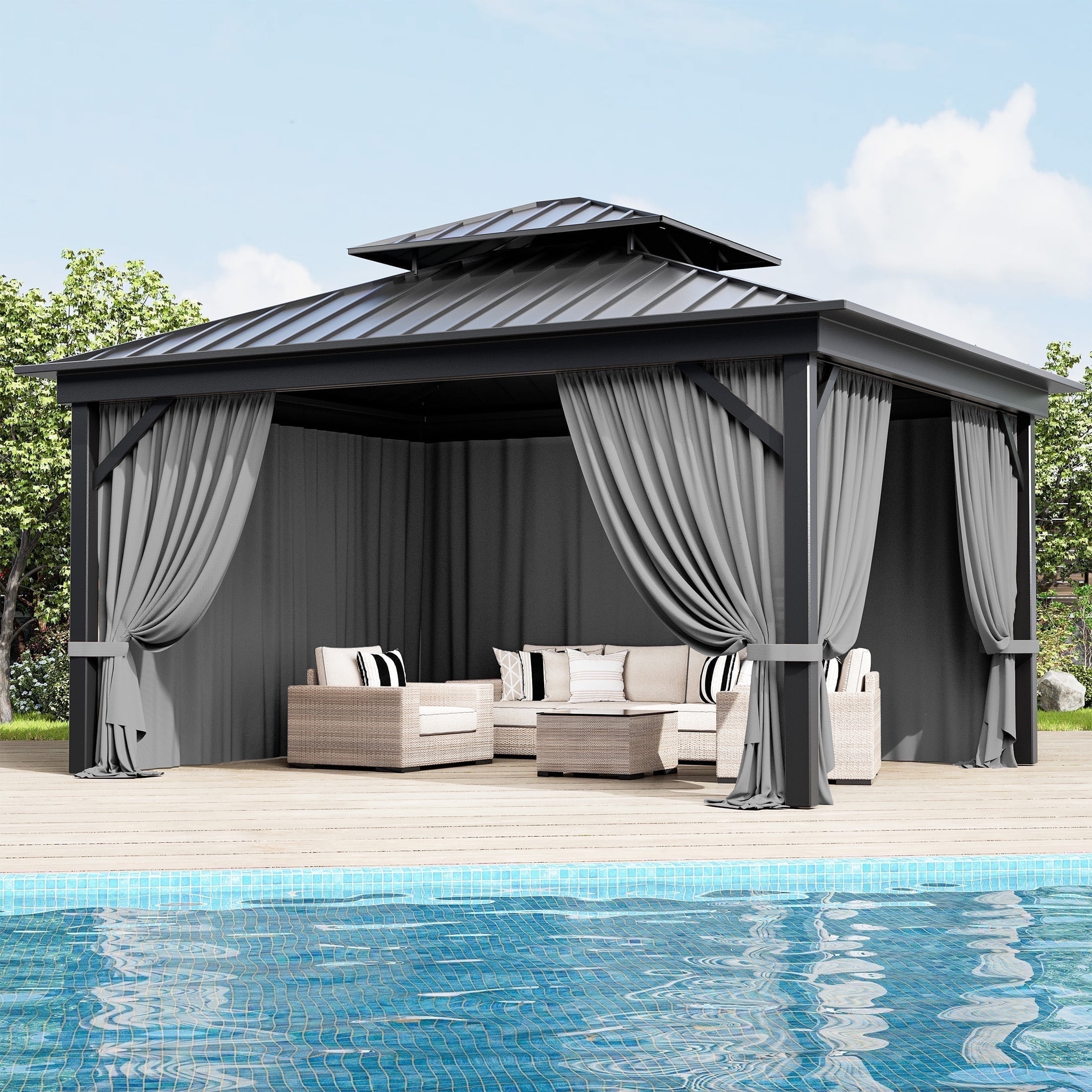 Pakunoda Outdoor Curtains for 10' X 13' Gazebo, Waterproof Outdoor ...