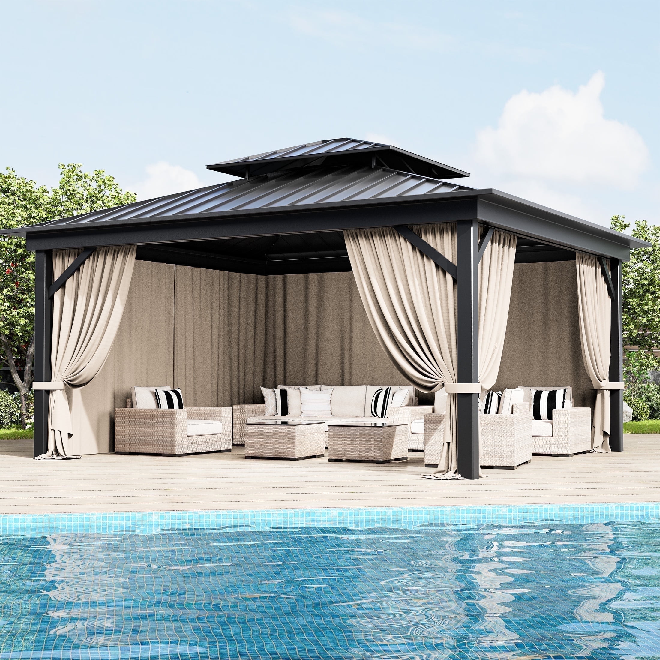 Pakunoda Outdoor Curtains for 12' X 14' Gazebo, Waterproof Outdoor ...