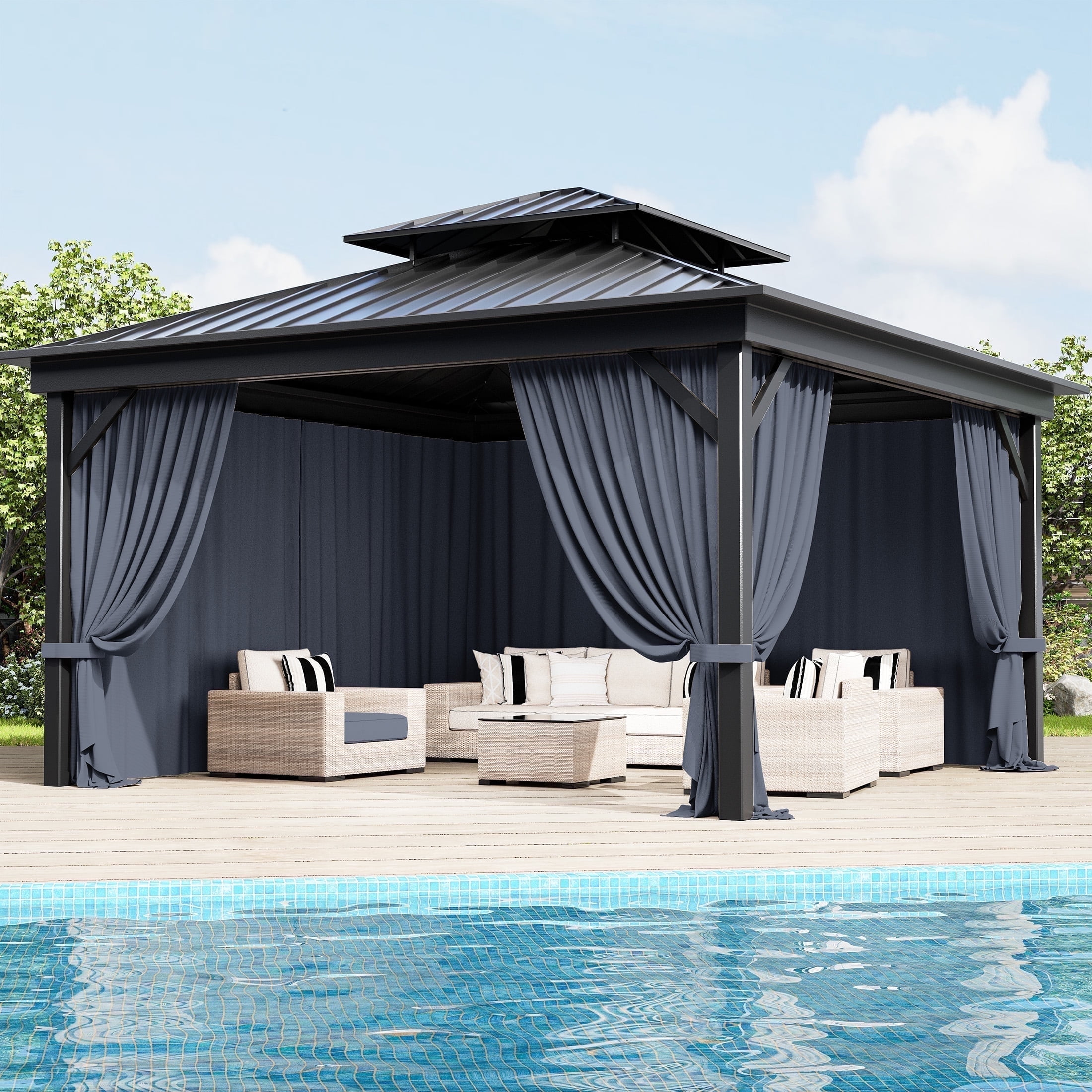 Pakunoda Outdoor Curtains for 12' X 12' Gazebo, Waterproof Outdoor ...