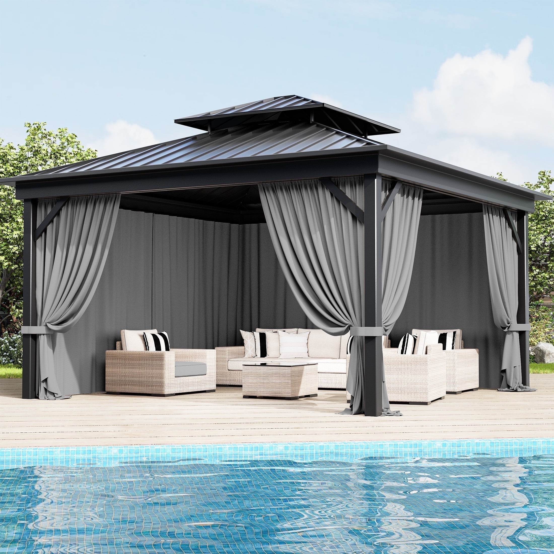 Pakunoda Outdoor Curtains for 12' X 12' Gazebo, Waterproof Outdoor ...