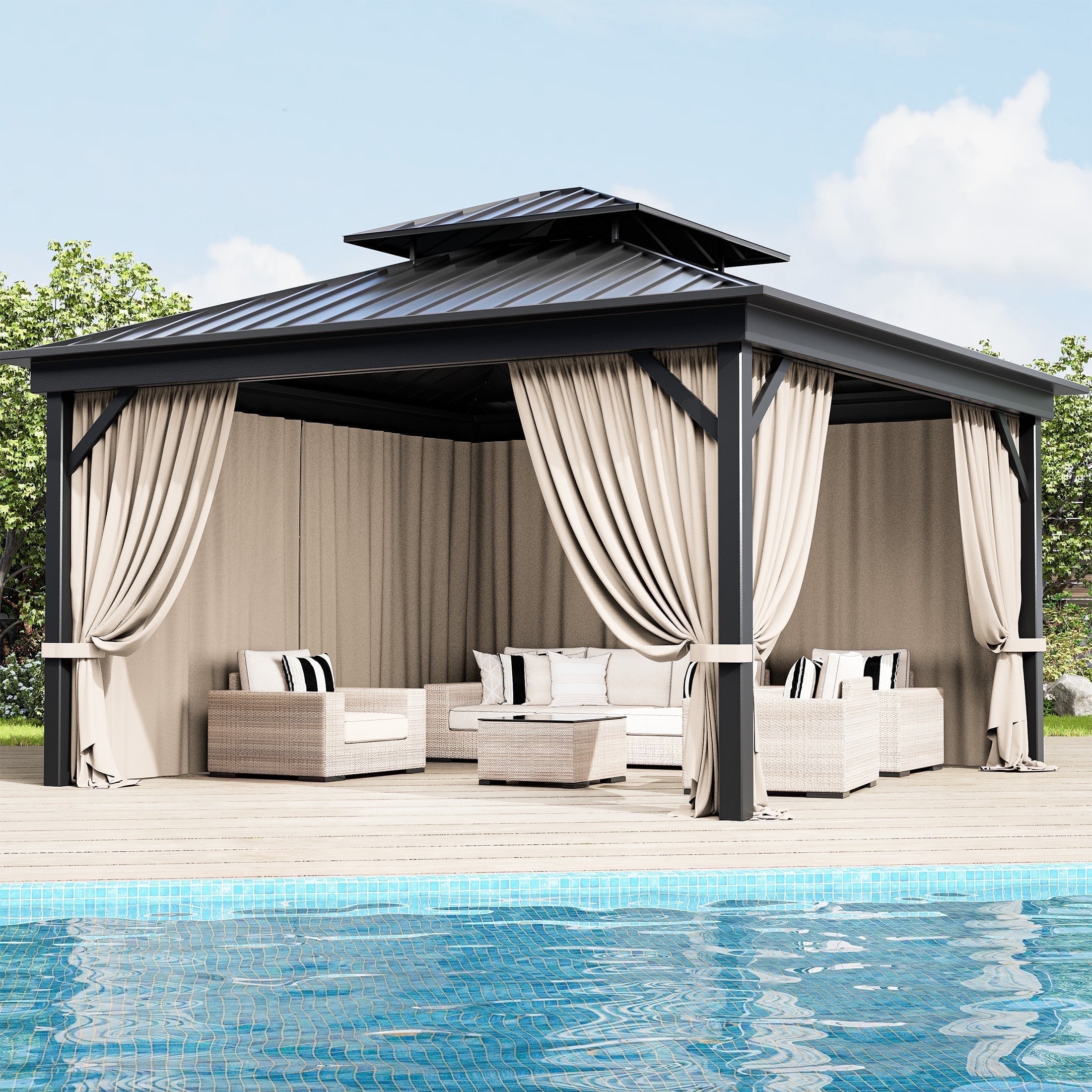 Pakunoda Outdoor Curtains for Gazebo Set of 4, Waterproof Outdoor ...