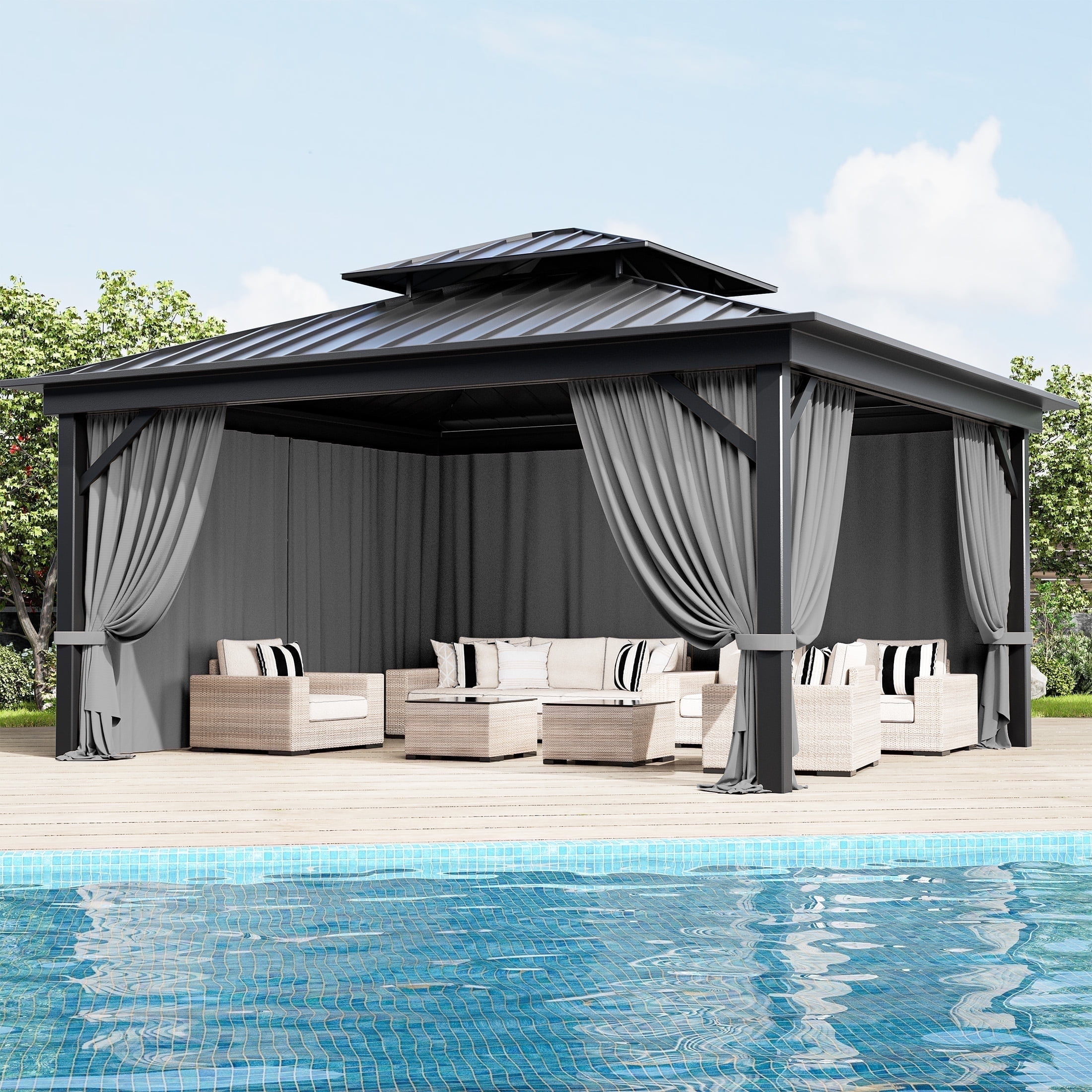 Pakunoda Outdoor Curtains for 12' X 14' Gazebo, Waterproof Outdoor ...