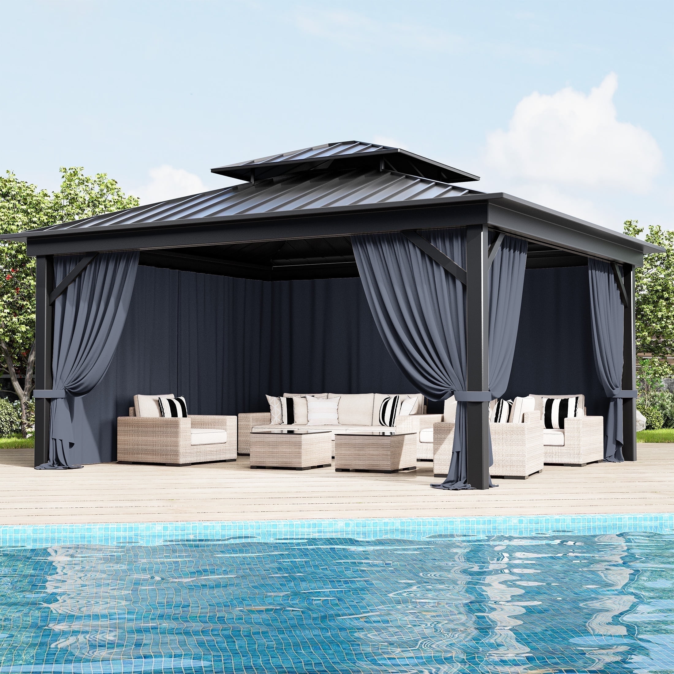 Pakunoda Outdoor Curtains for 12' X 14' Gazebo, Waterproof Outdoor ...