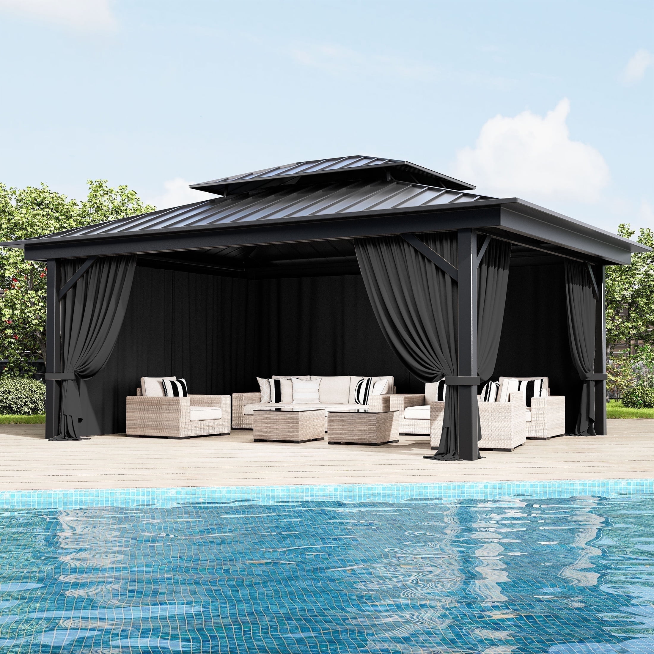 Pakunoda Outdoor Curtains for 12' X 16' Gazebo, Waterproof Outdoor ...