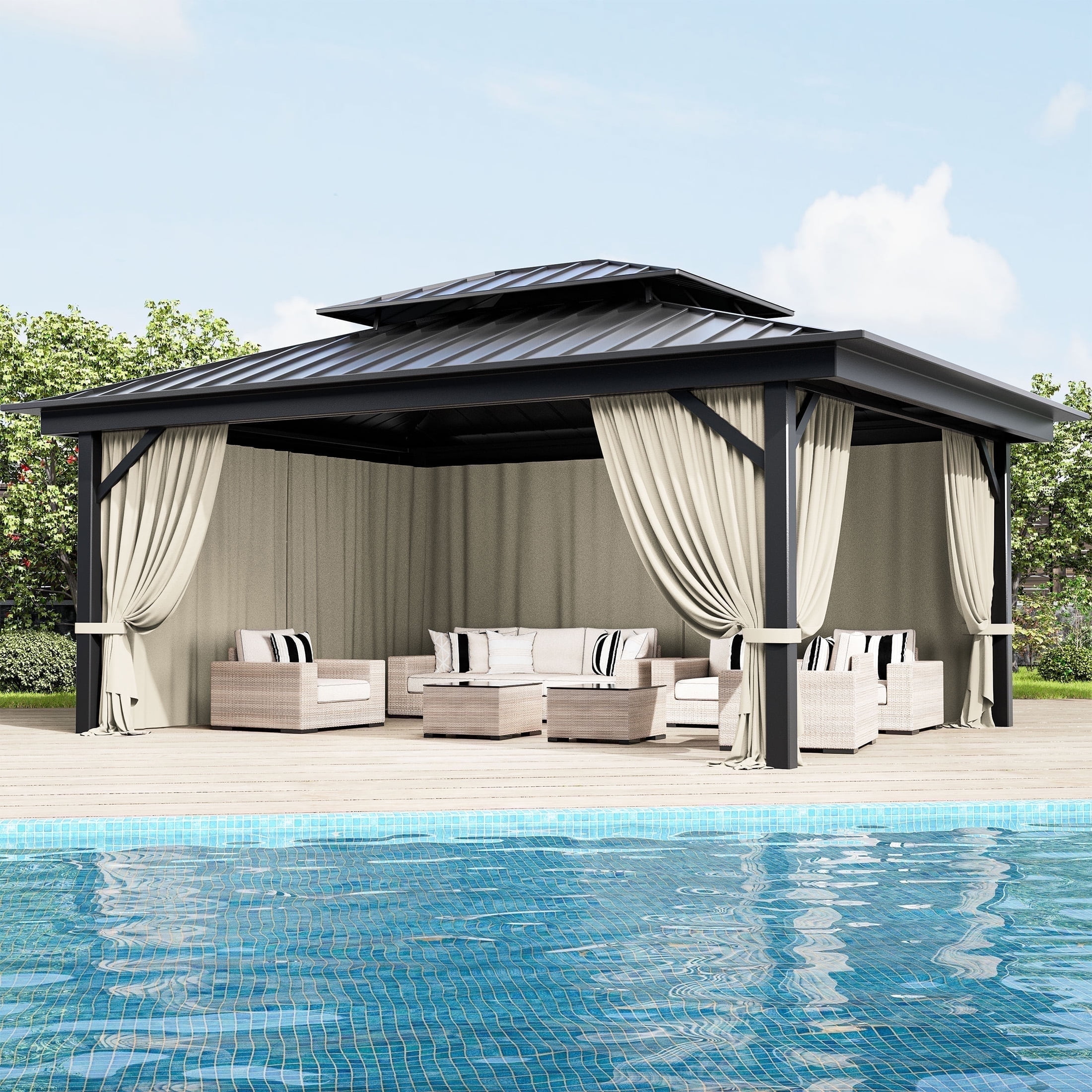 Pakunoda Outdoor Curtains for 12' X 16' Gazebo, Waterproof Outdoor ...