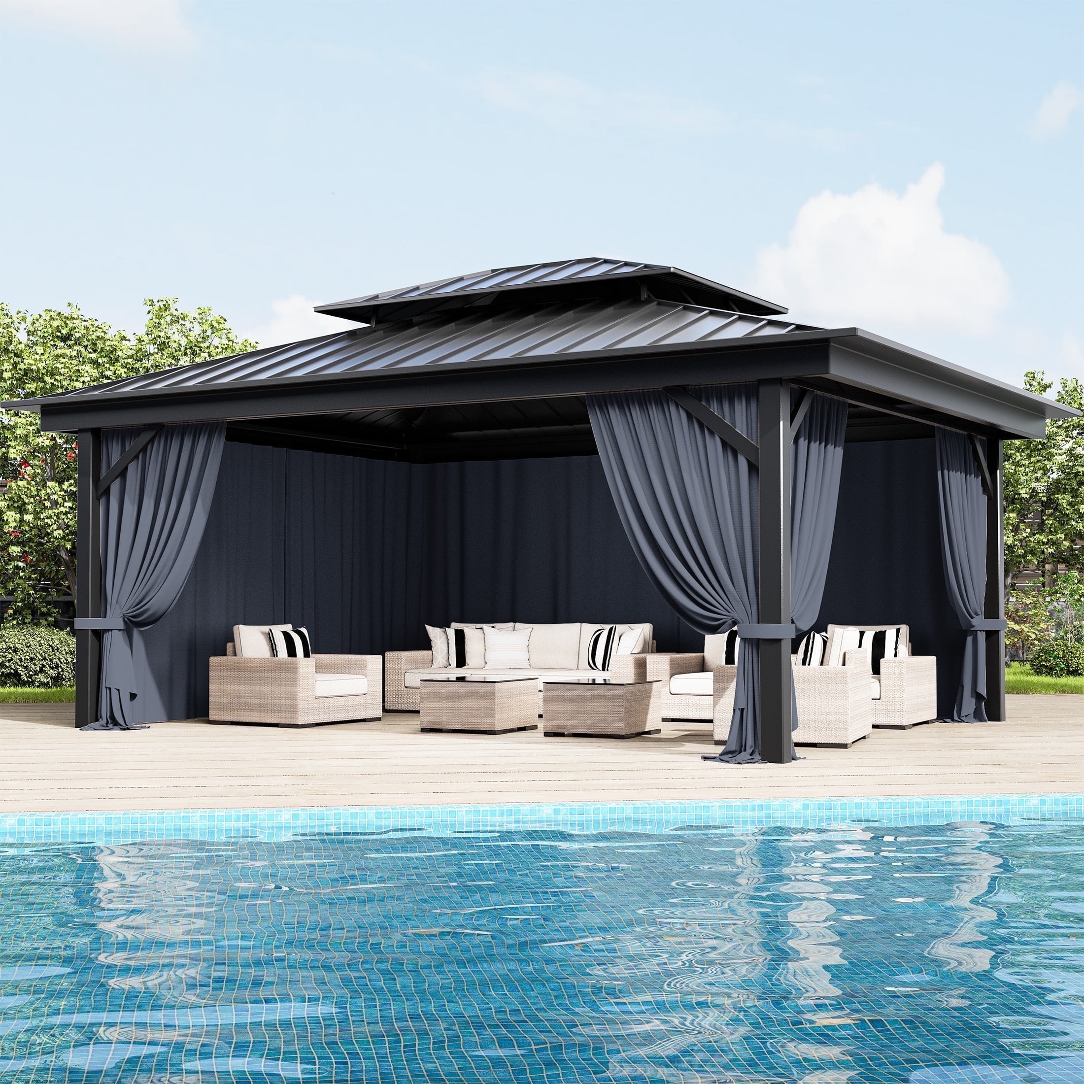 Pakunoda Outdoor Curtains for 12' X 16' Gazebo, Waterproof Outdoor ...