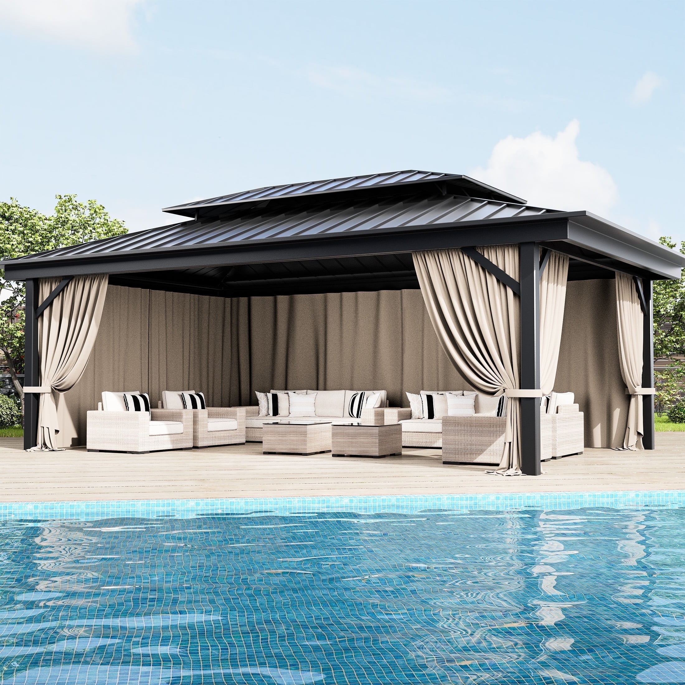 Pakunoda Outdoor Curtains for 12' X 20' Gazebo, Waterproof Outdoor ...