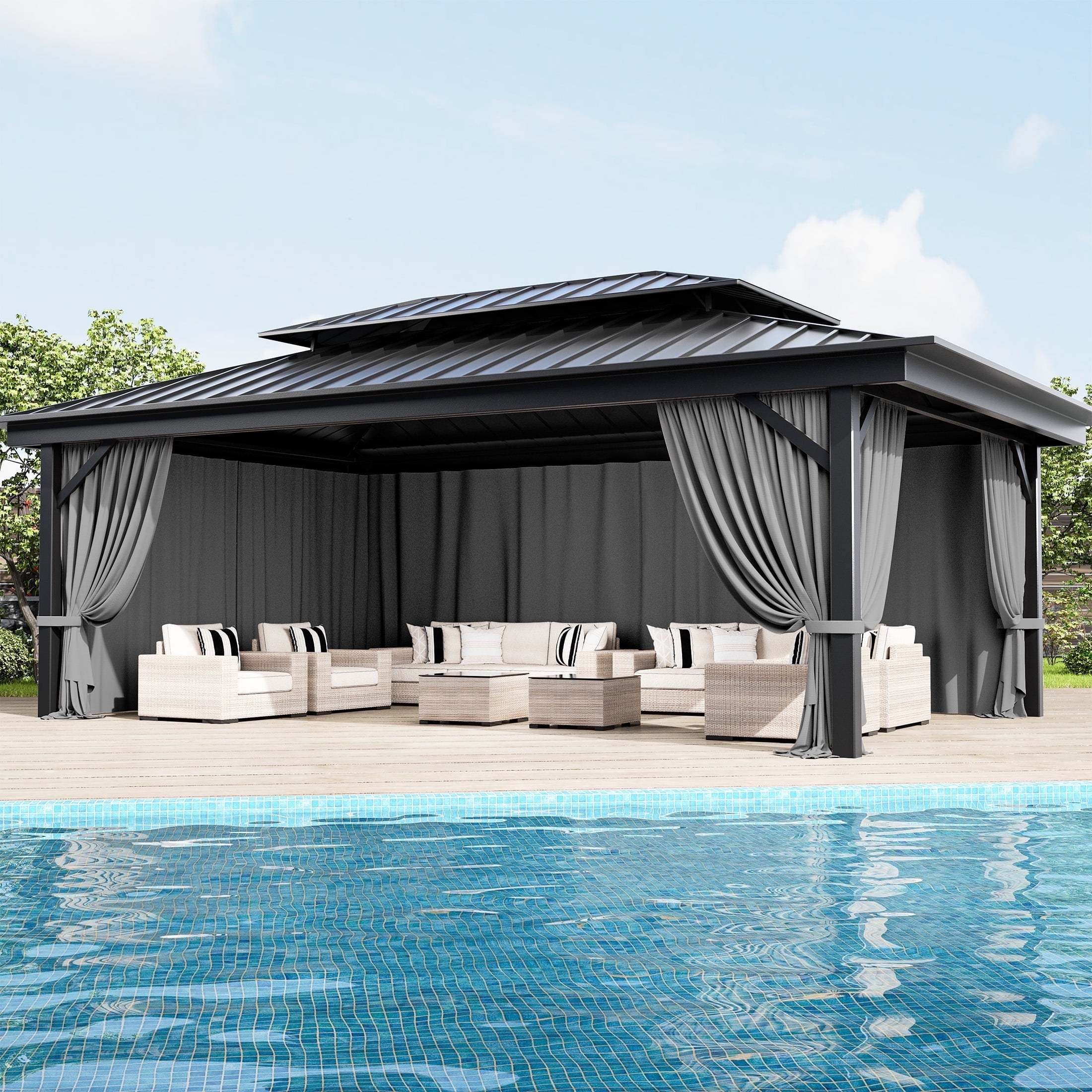 Pakunoda Outdoor Curtains for Gazebo Set of 4, Waterproof Outdoor ...