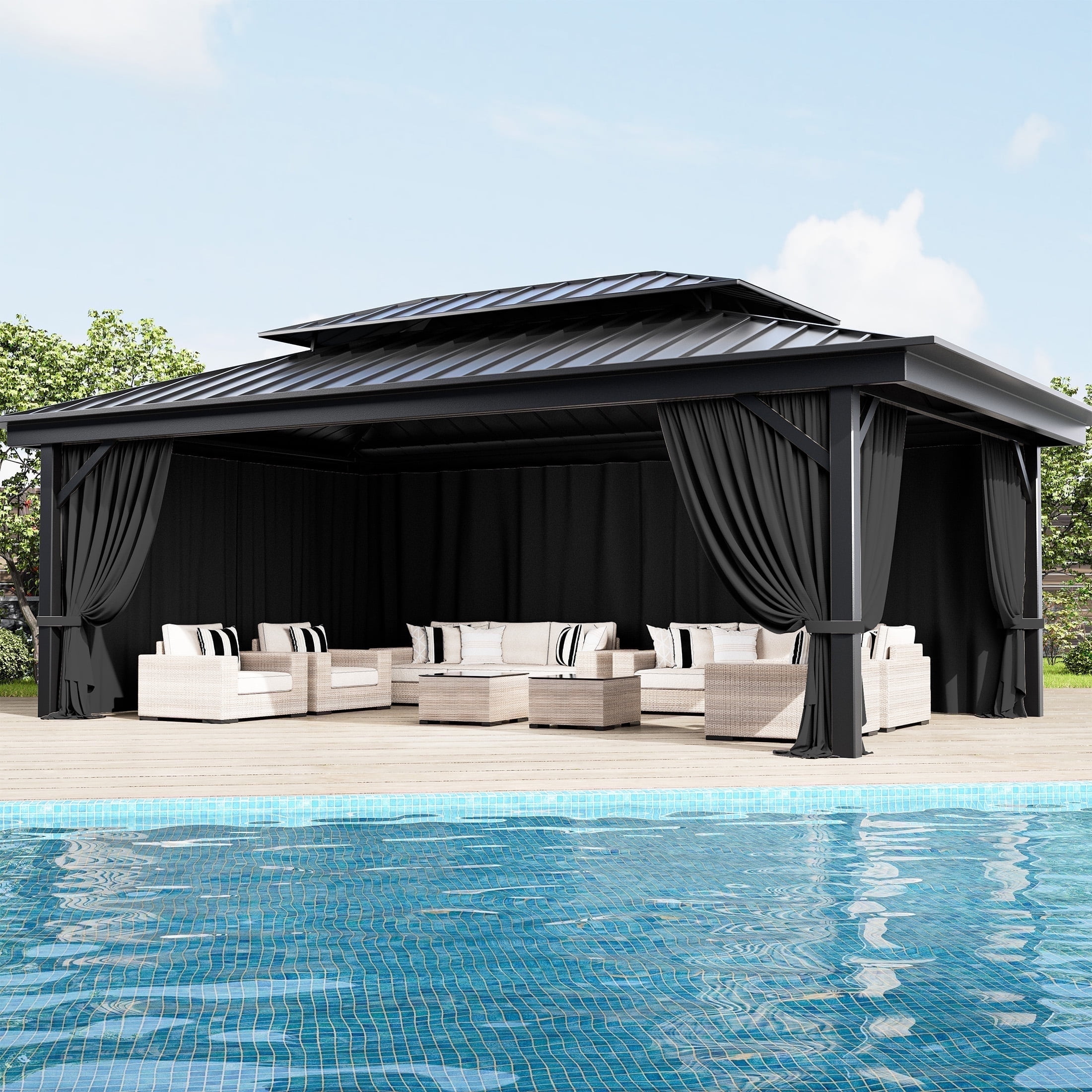 Pakunoda Outdoor Curtains for 12' X 20' Gazebo, Waterproof Outdoor ...