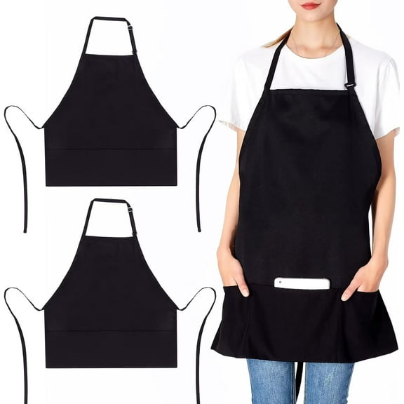 2 Pack 3 Pockets Adjustable Bib Apron Chef Kitchen Cooking Aprons for ...