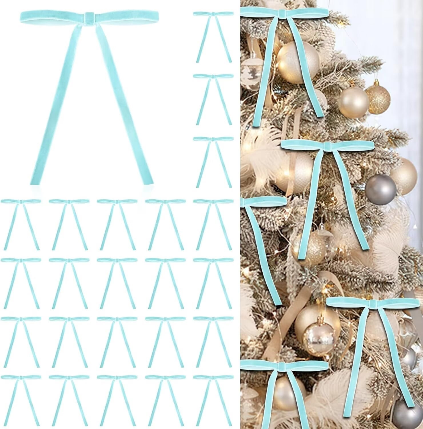 Pakyozj 24 Pcs Blue Velvet Bows for Christmas Tree, Elegant Christmas ...