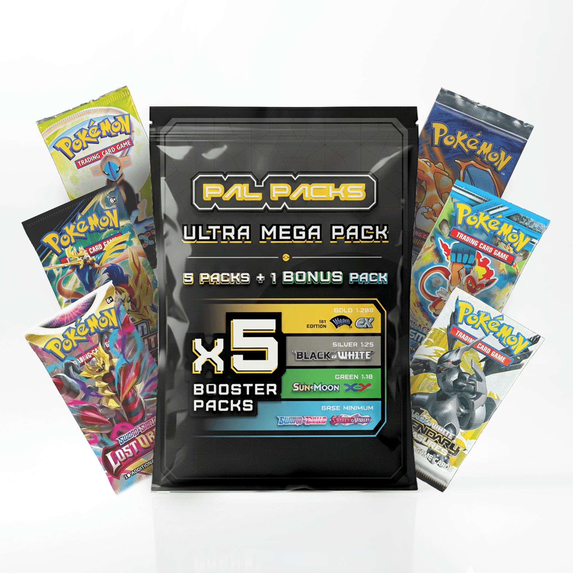 PalPacks Ultra Mega Pokemon Pack | 5 Pokemon Booster Packs + 1 Bonus Mystery Pack - Walmart.com