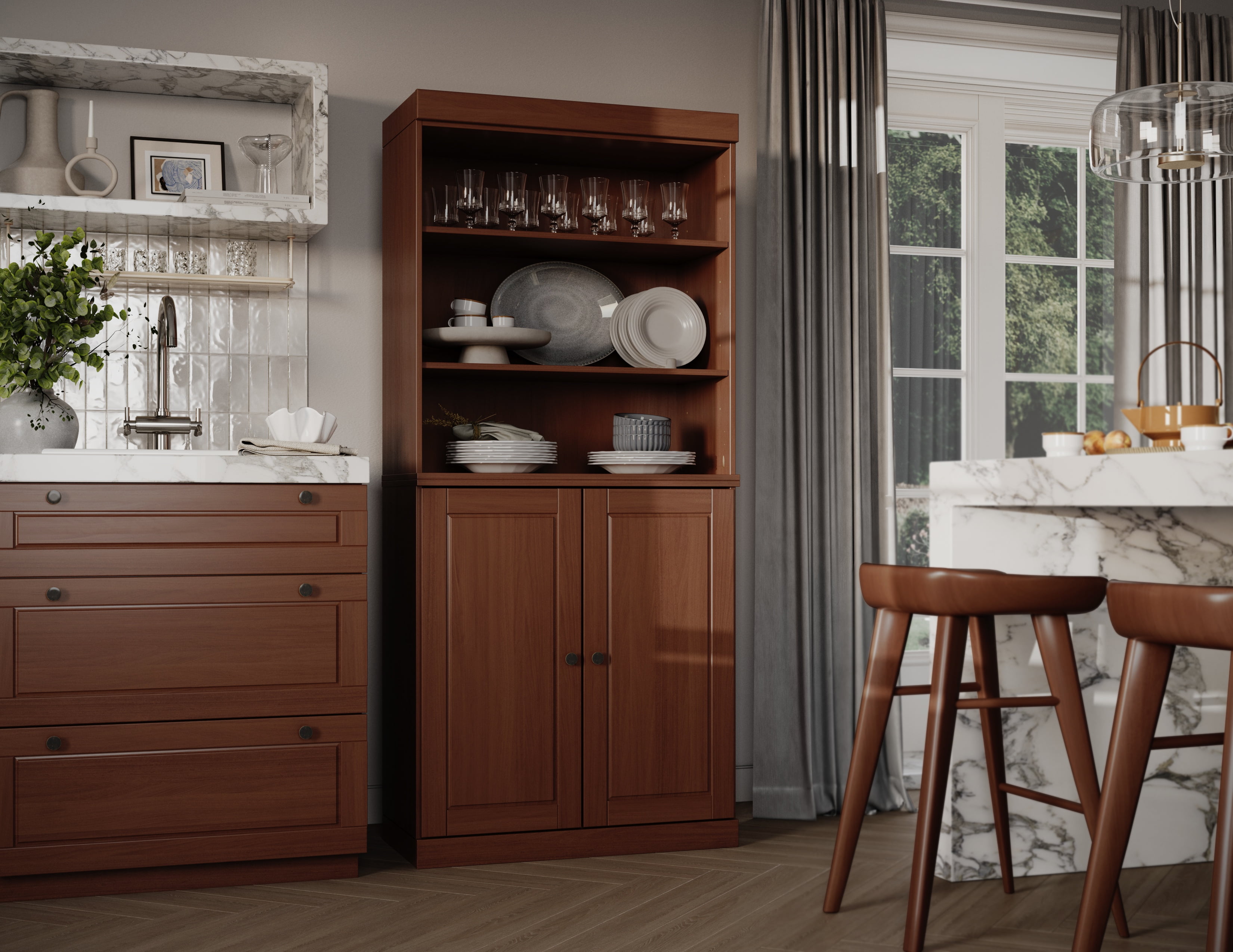 Palace Imports 100% Solid Wood 32" Kitchen Pantry Cabinet with 2 Doors ...