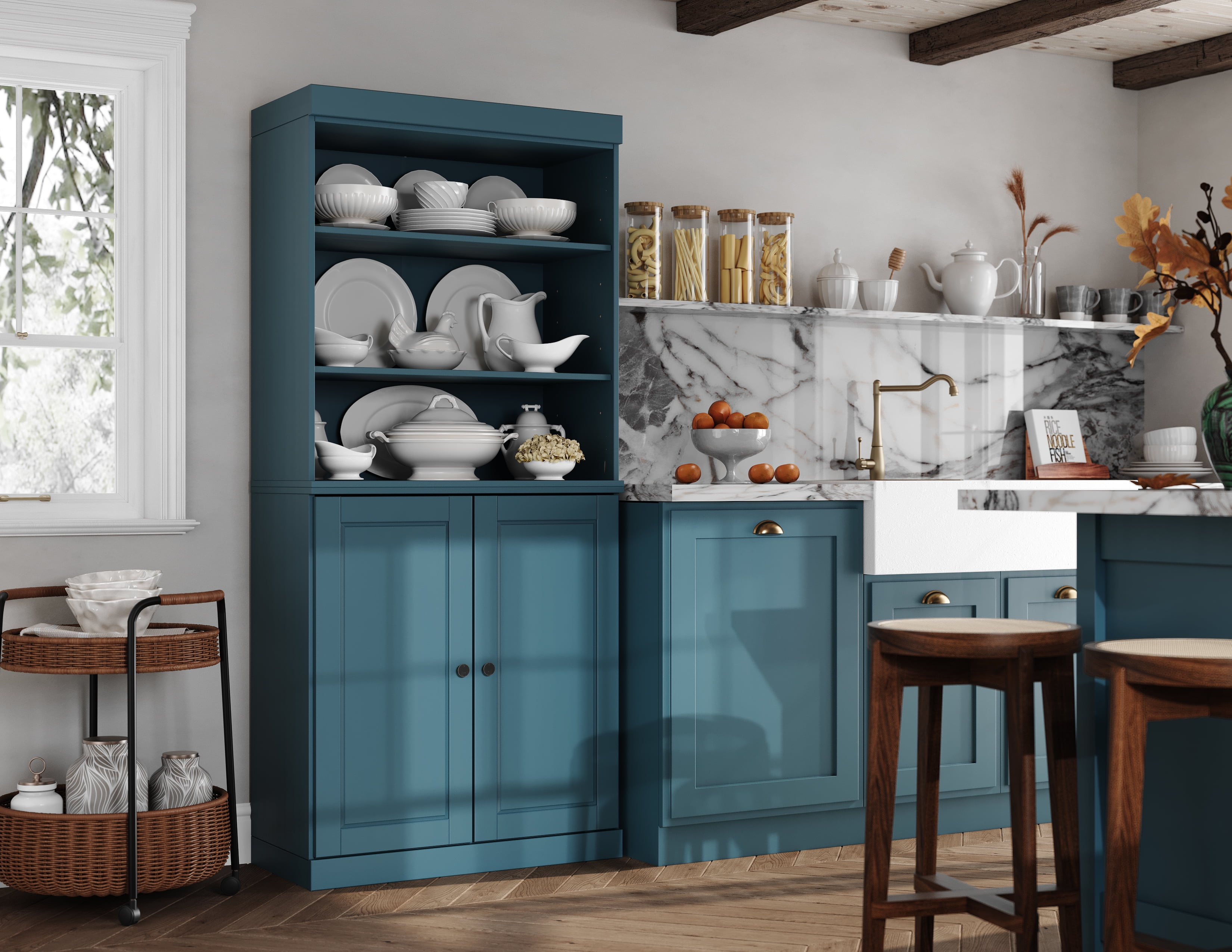 Palace Imports 100% Solid Wood 32" Kitchen Pantry Cabinet with 2 Doors ...