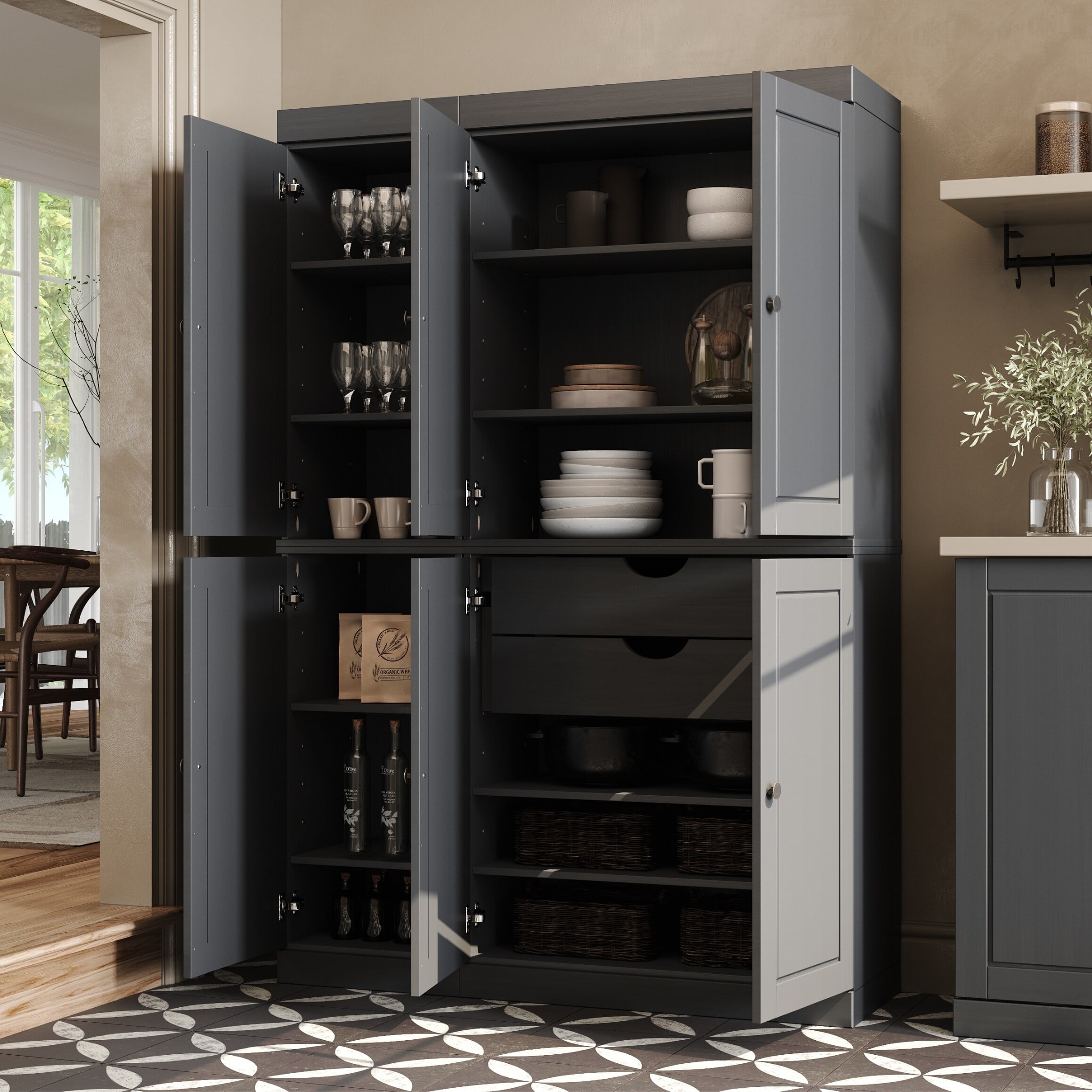 Palace Imports 100% Solid Wood Kitchen Pantry Storage Cabinet with ...