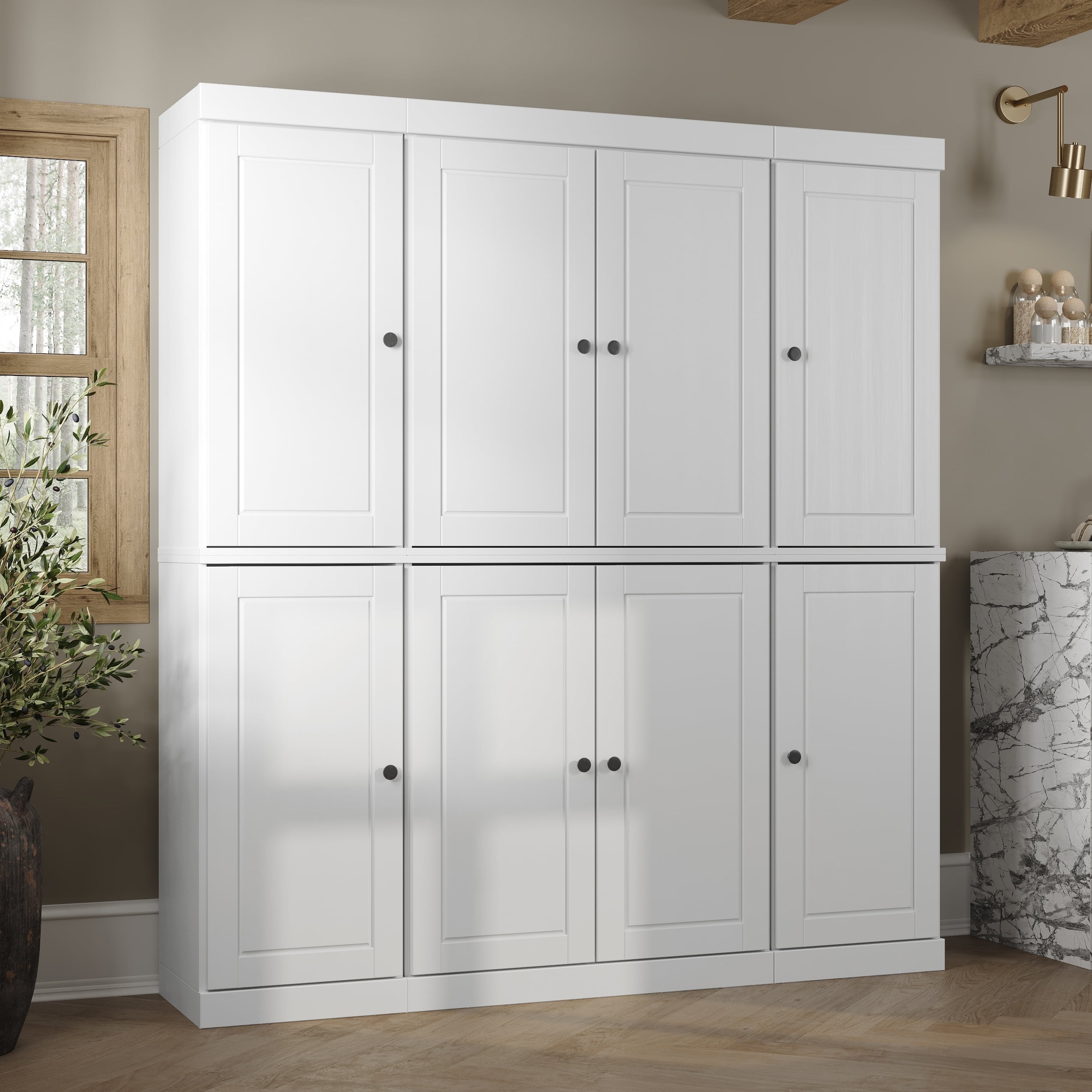 Solid Wood Storage Cabinet - 71.5" Tall, 65" Wide Freestanding Kitchen ...