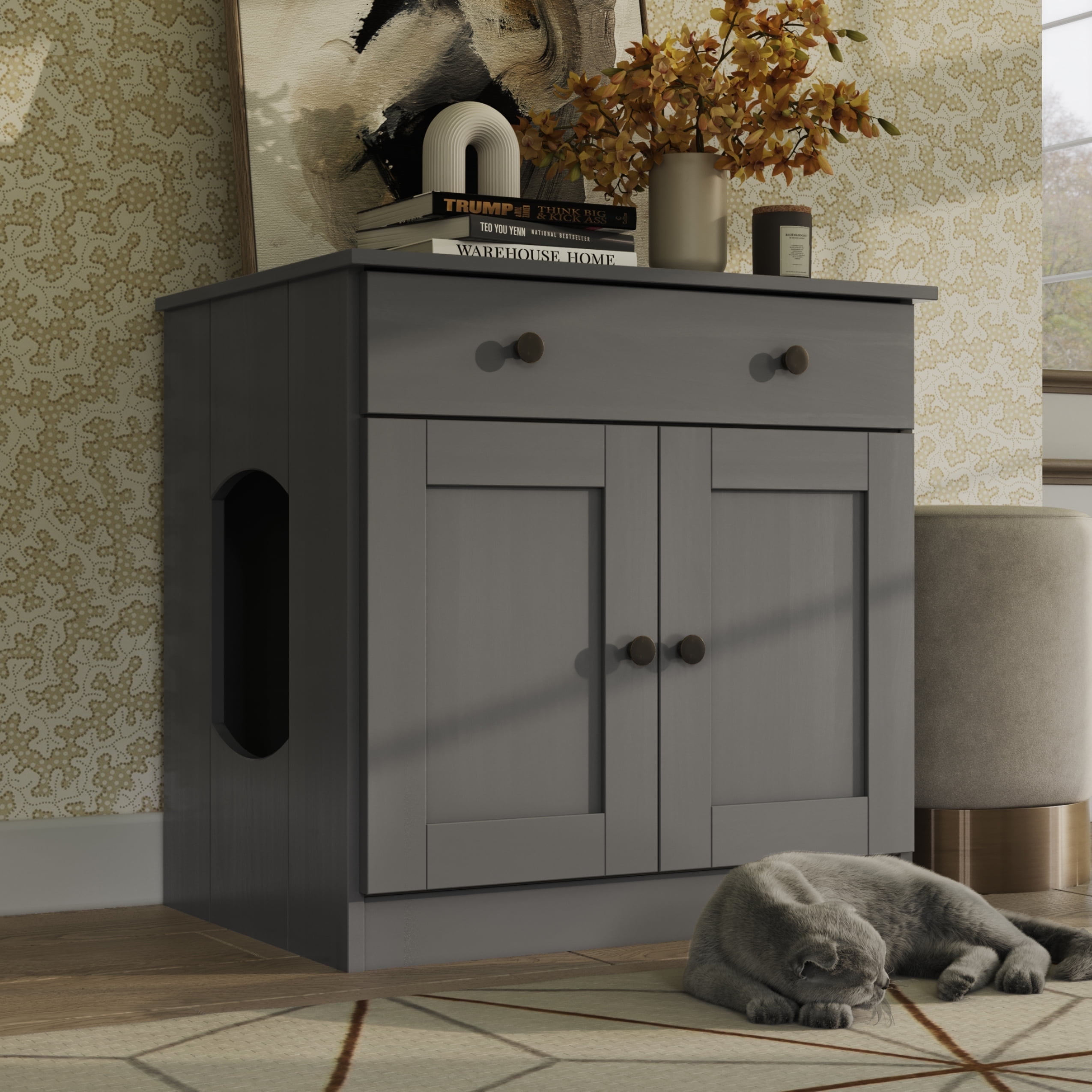 Palace Imports 100% Solid Wood Ziva 2-Door Cat Litter Box Enclosure ...