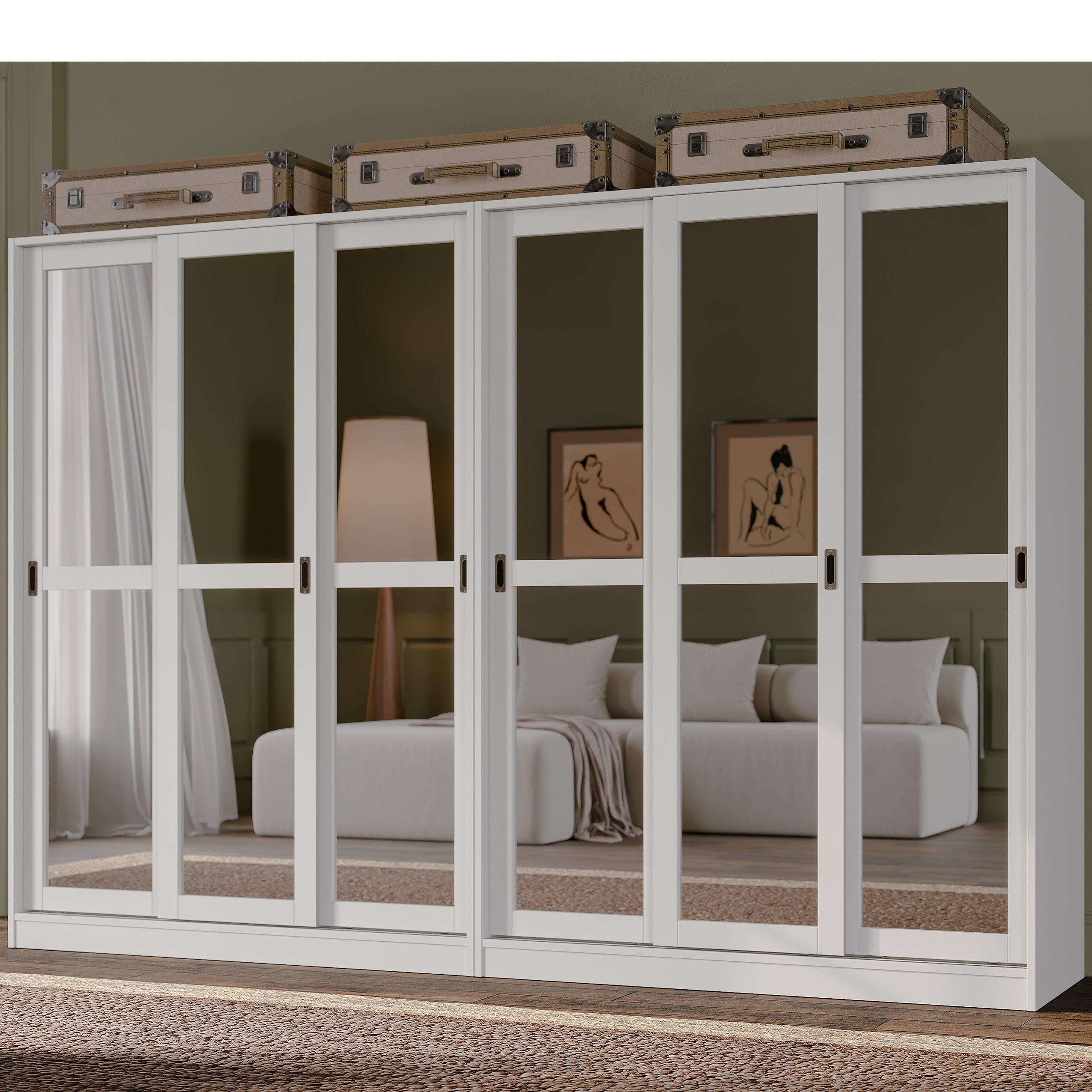 "Palace Imports Solid Wood Wall Closet, Mirrored Sliding Doors, 104 ...