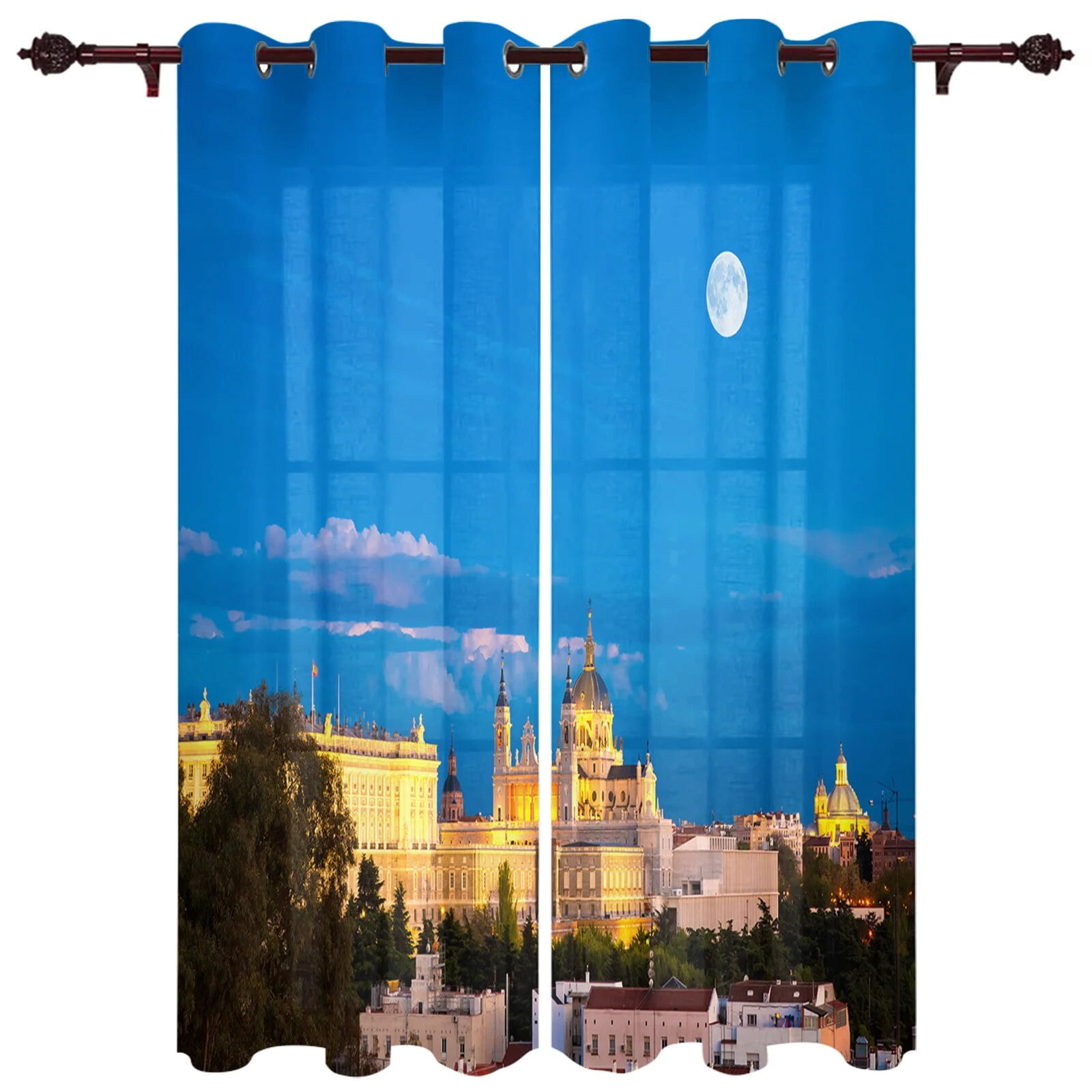 Palace Night View Moon Kitchen Curtain Kids Bedroom Living Room Balcony ...