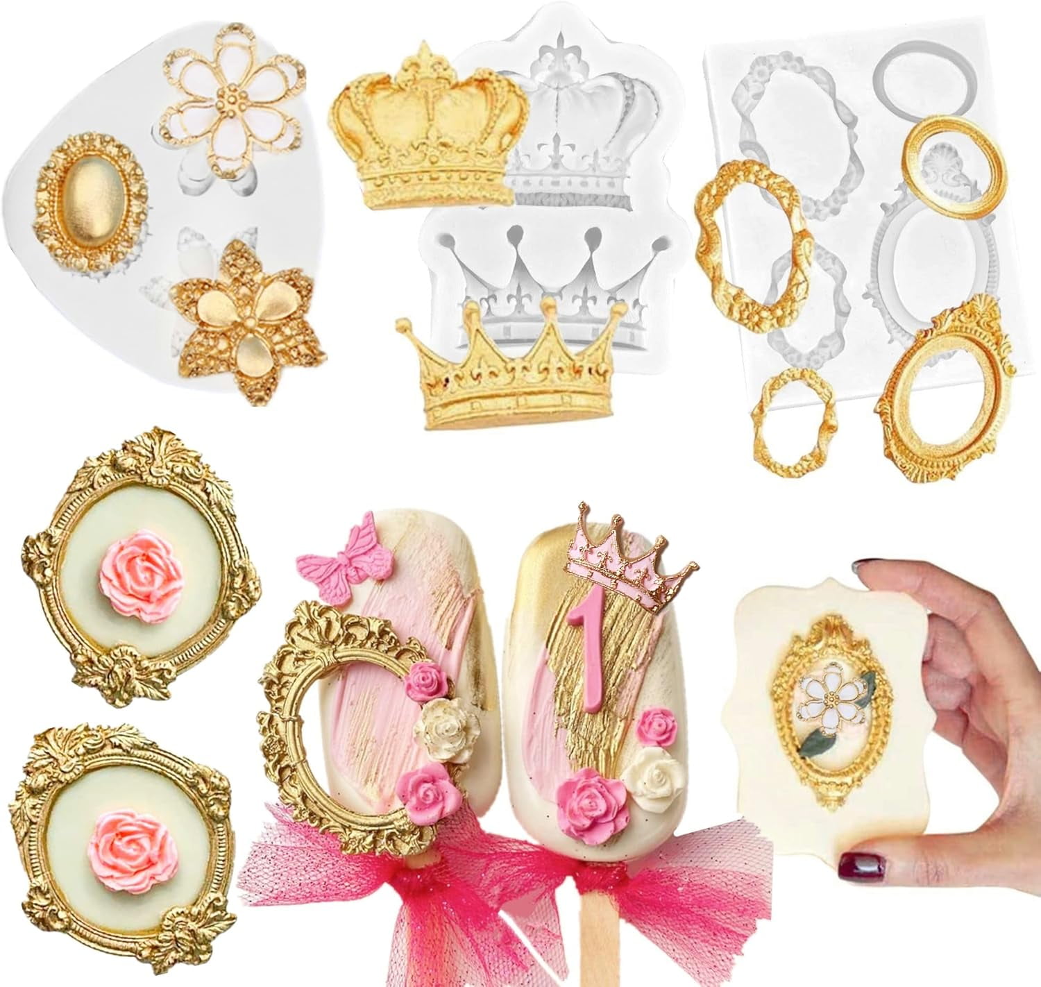 Palace Style Baking Mold Set - Crown Flower Border Fondant Chocolate ...