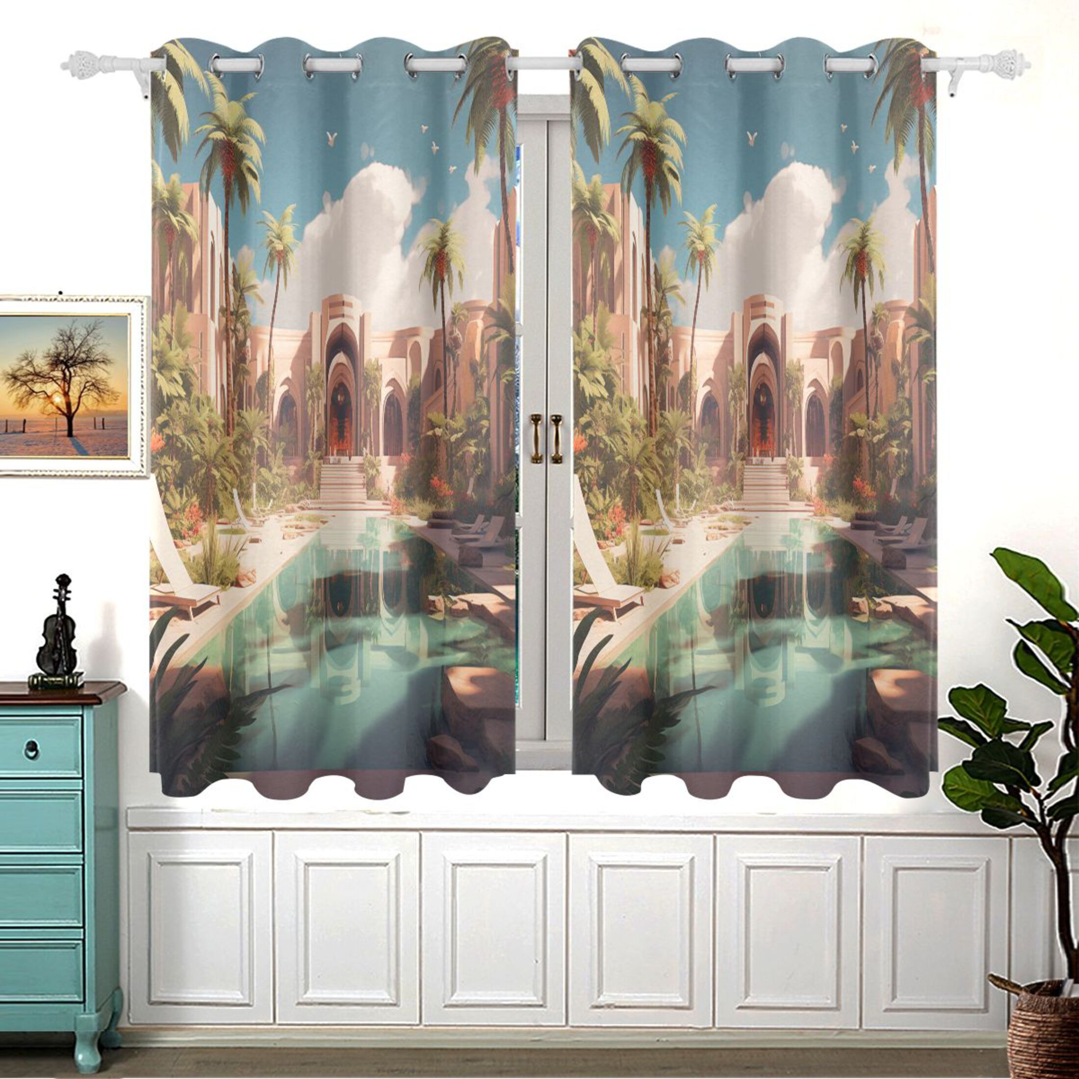 Palace Swimming Pool Trees Curtains Drapes with Grommets 2 Panels 54" x ...